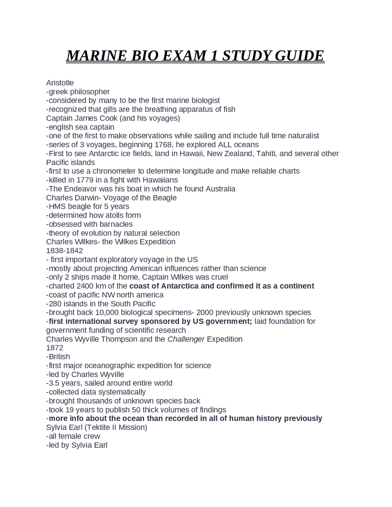 Marine Biology Exam 1 Study Guide: Key Concepts and Historical Figures ...