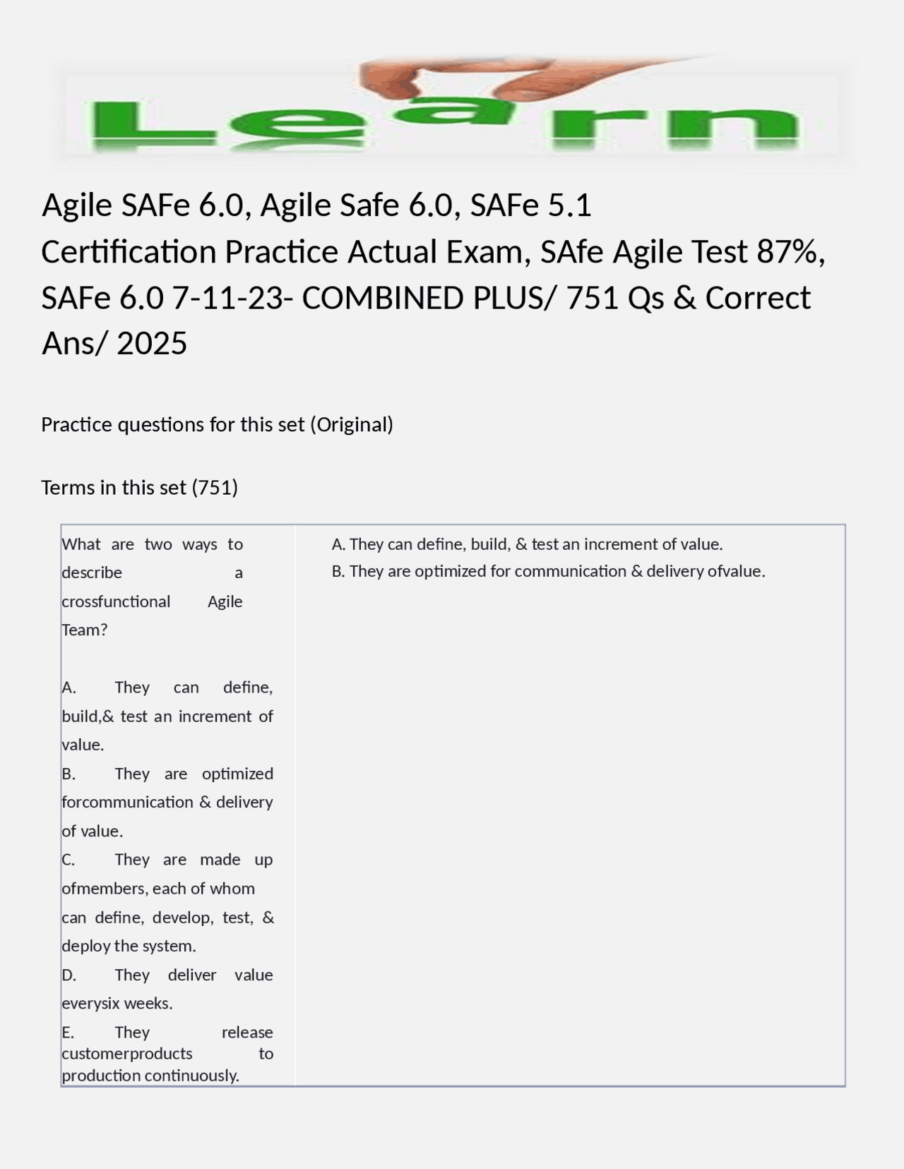 SAFe 6.0 Agile Certification Practice Questions and Answers | Exams ...
