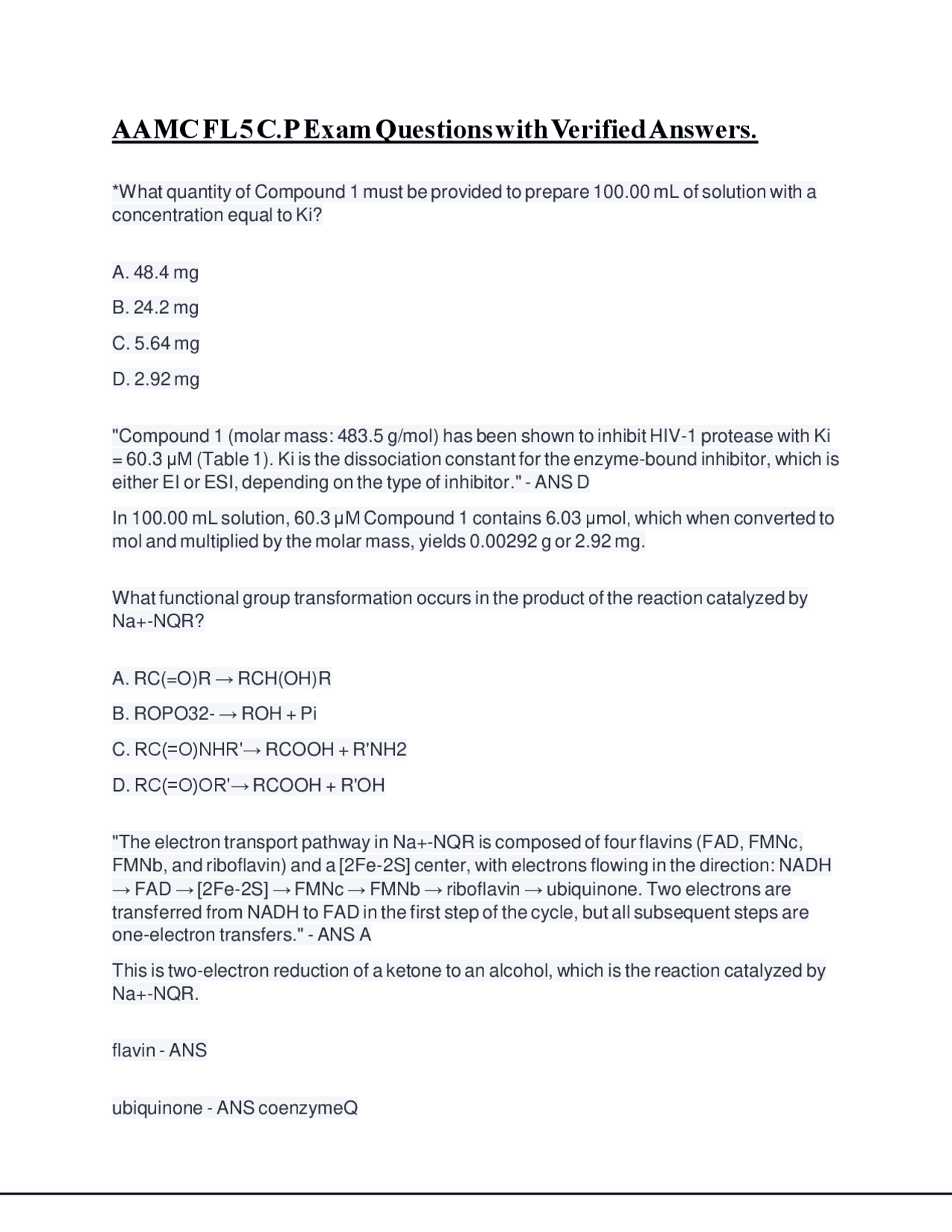 AAMC FL 5 C.P Exam Questions with Verified Answers. | Exams ...