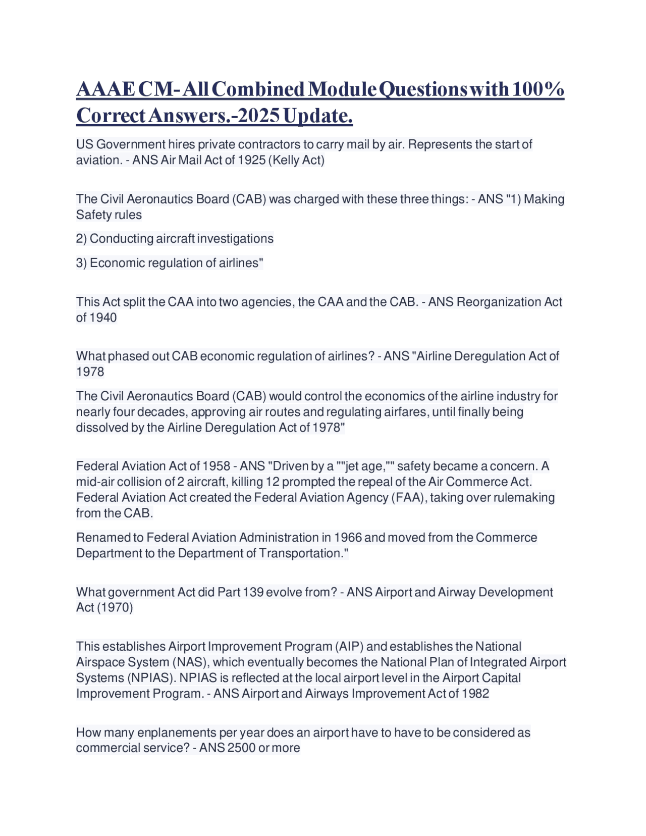 AAAE CM- All Combined Module Questions with 100% Correct Answers.-2025 ...