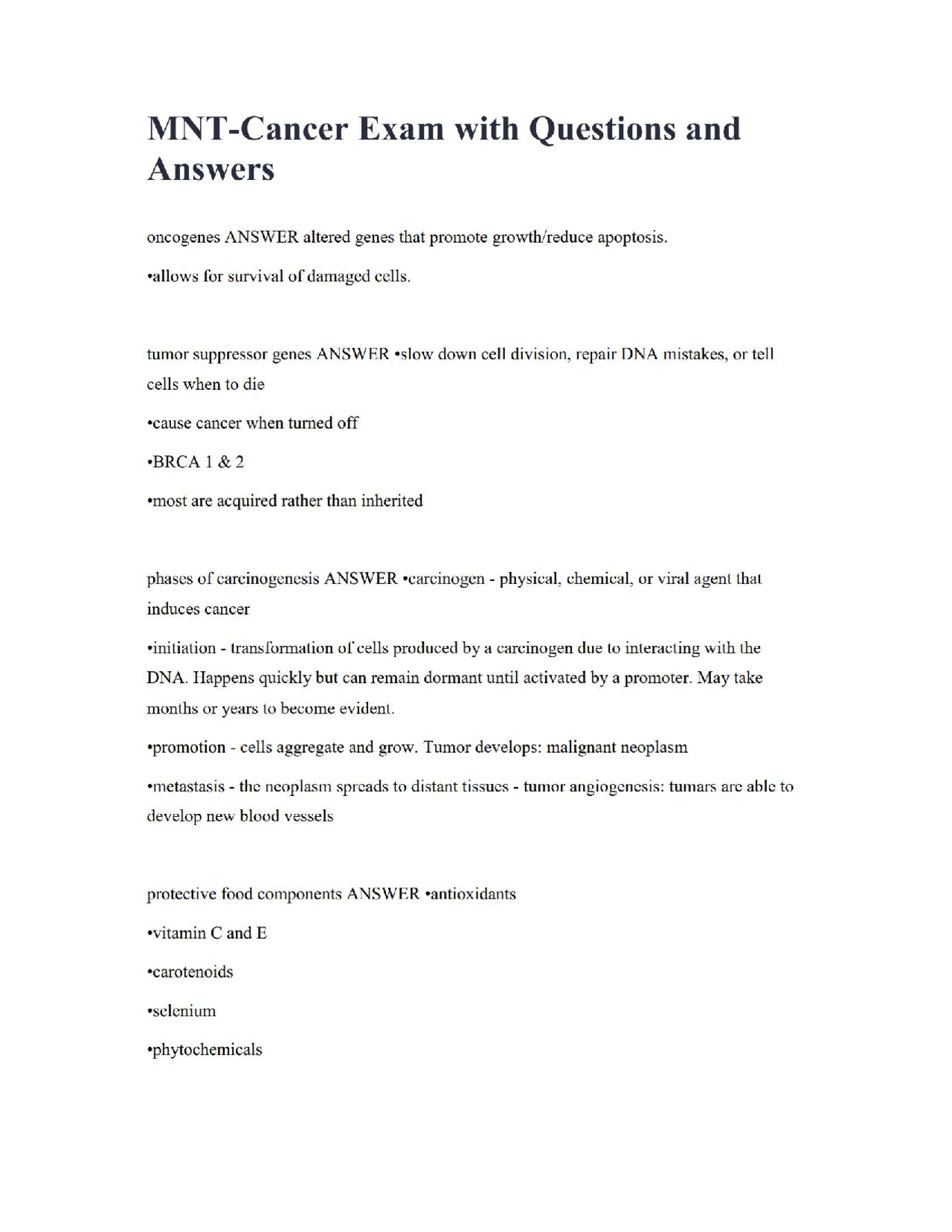 MNT-Cancer Exam with Questions and Answers | Exams Health sciences ...
