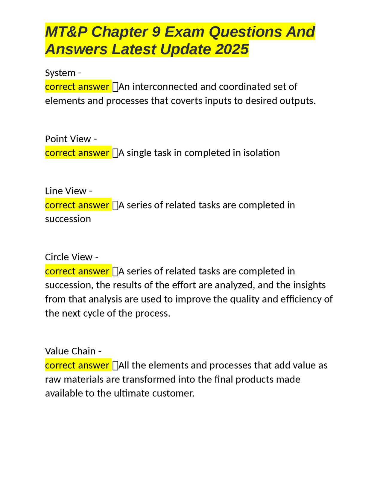 MT&P Chapter 9 Exam Questions and Answers: Production and Operations ...