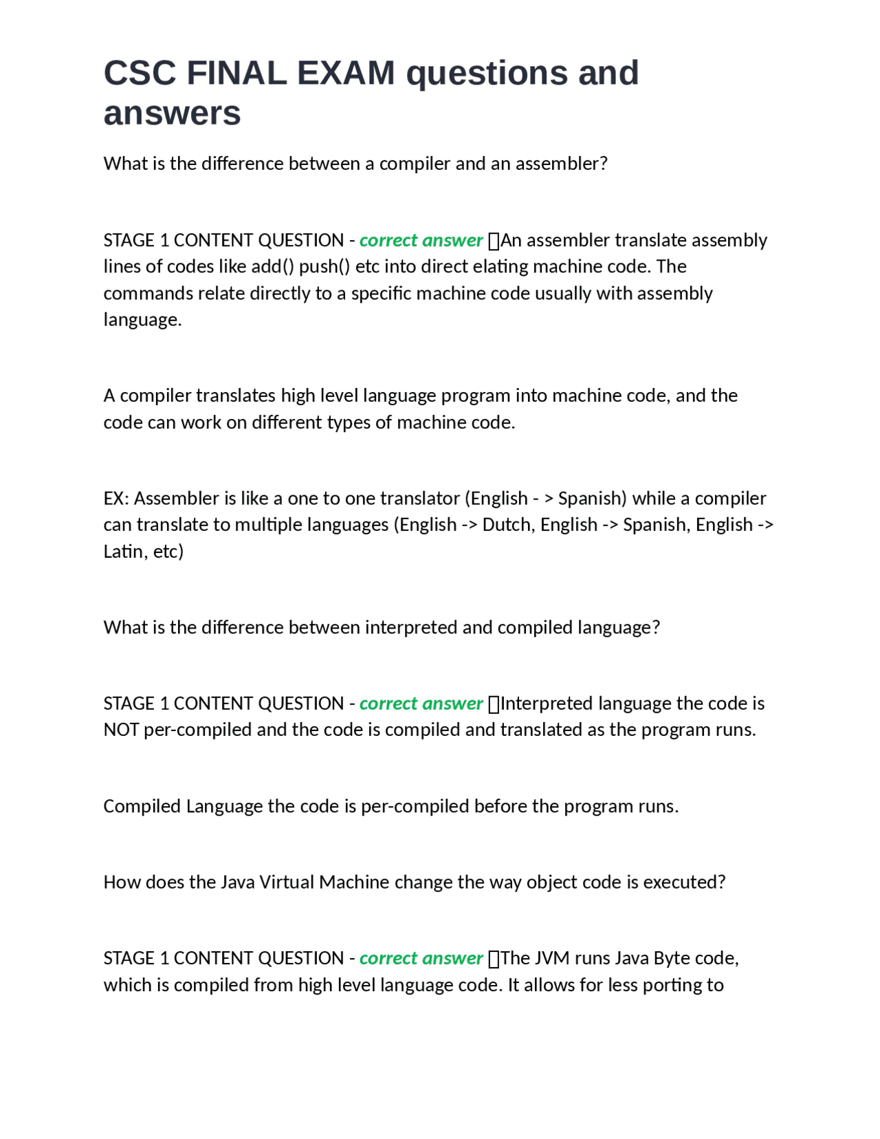 CSC Final Exam Questions and Answers: A Comprehensive Guide to Java Programming Concepts | Exams ...