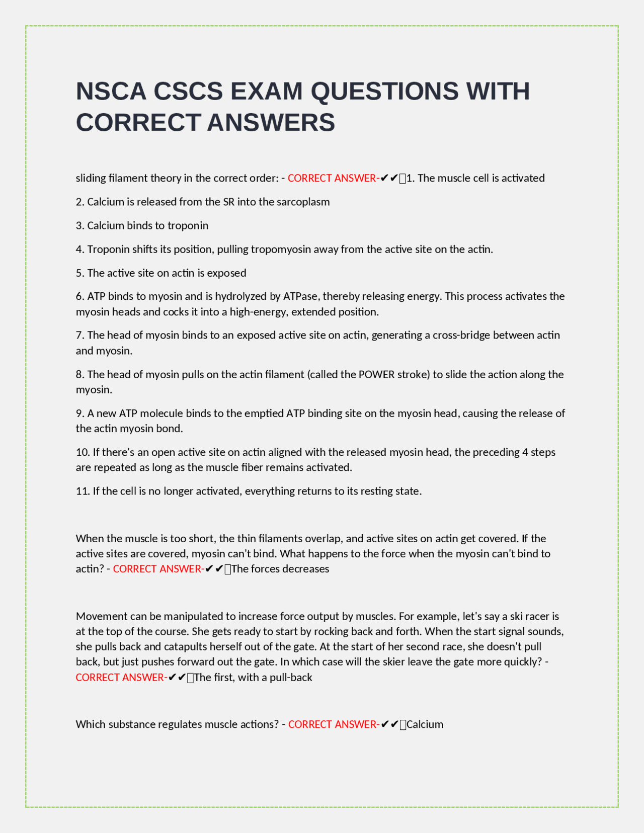 NSCA CSCS EXAM QUESTIONS WITH CORRECT ANSWERS. | Exams Nursing | Docsity