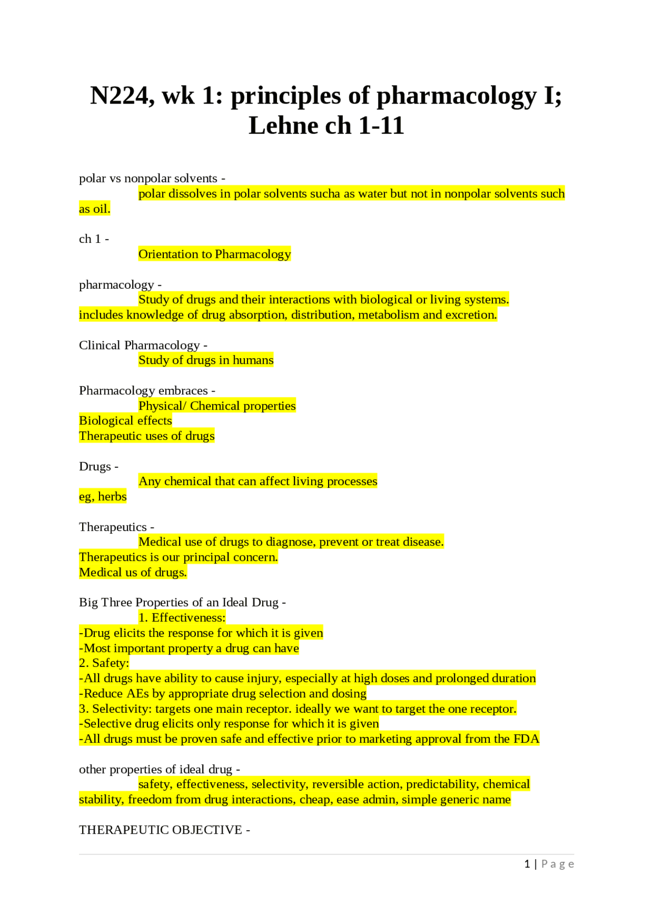 Principles of Pharmacology I: Introduction to Drug Action and ...
