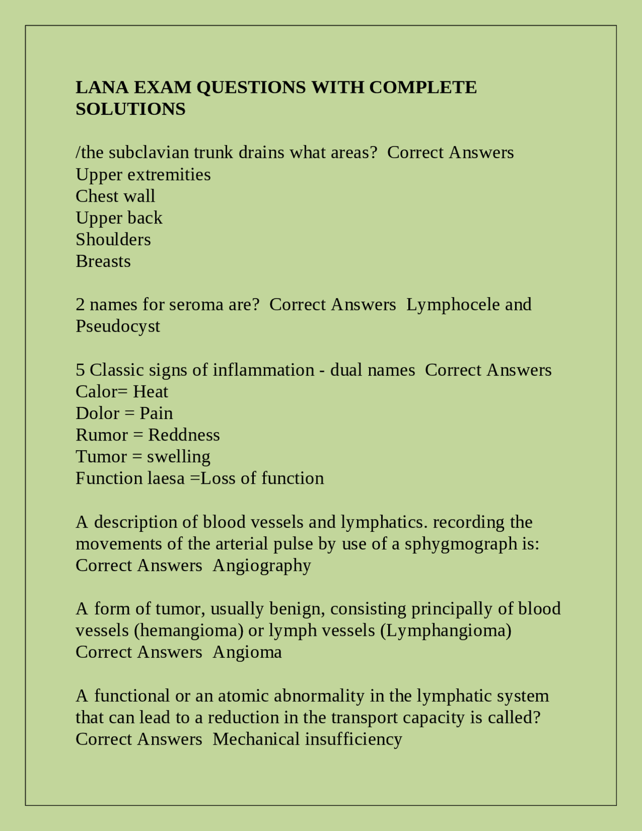 Lymphatic System Exam Questions and Answers | Exams Nursing | Docsity
