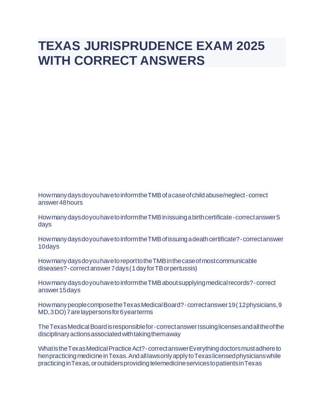 TEXAS JURISPRUDENCE EXAM 2025 WITH CORRECT ANSWERS | Exams Nursing ...