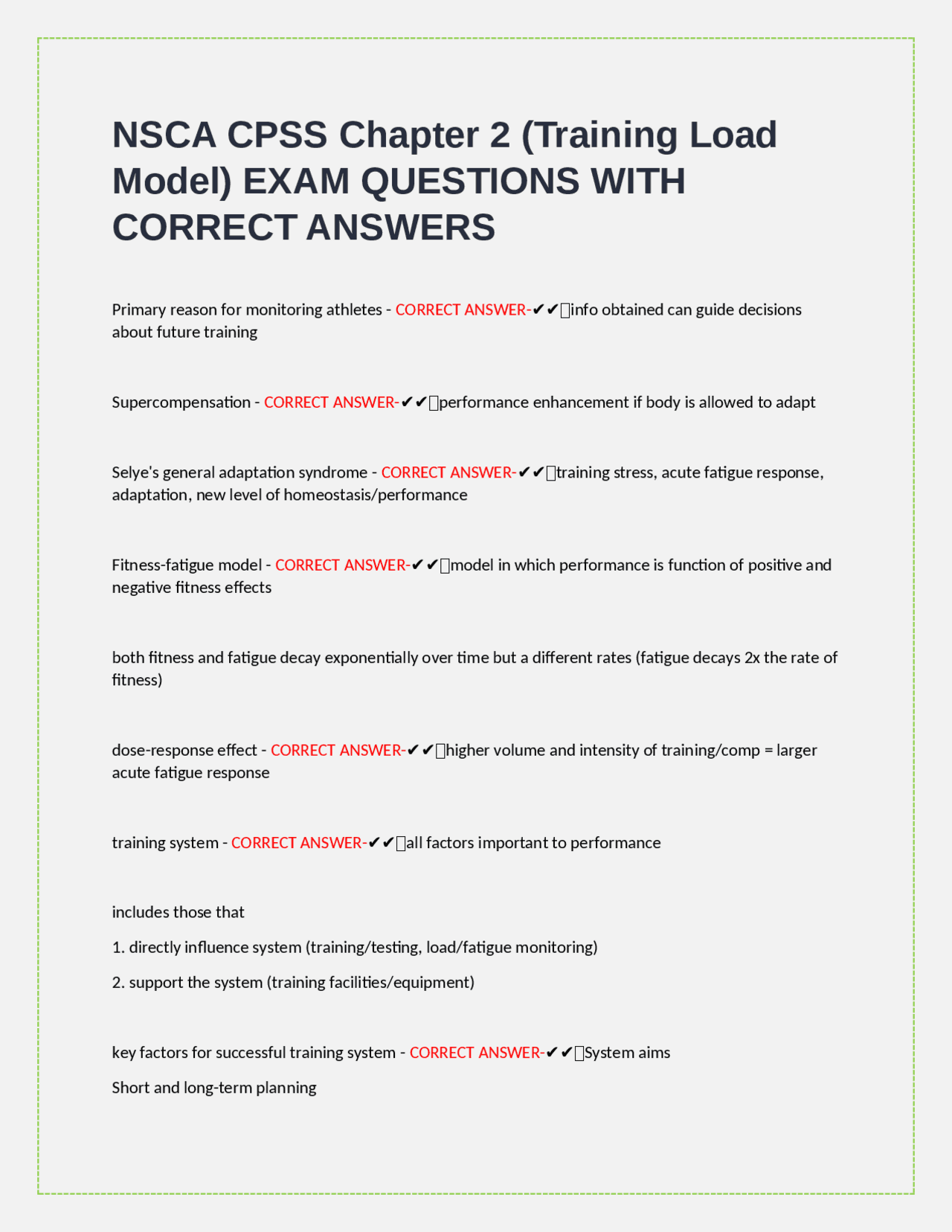 NSCA CPSS Chapter 2 (Training Load Model) Exam Questions with Correct ...