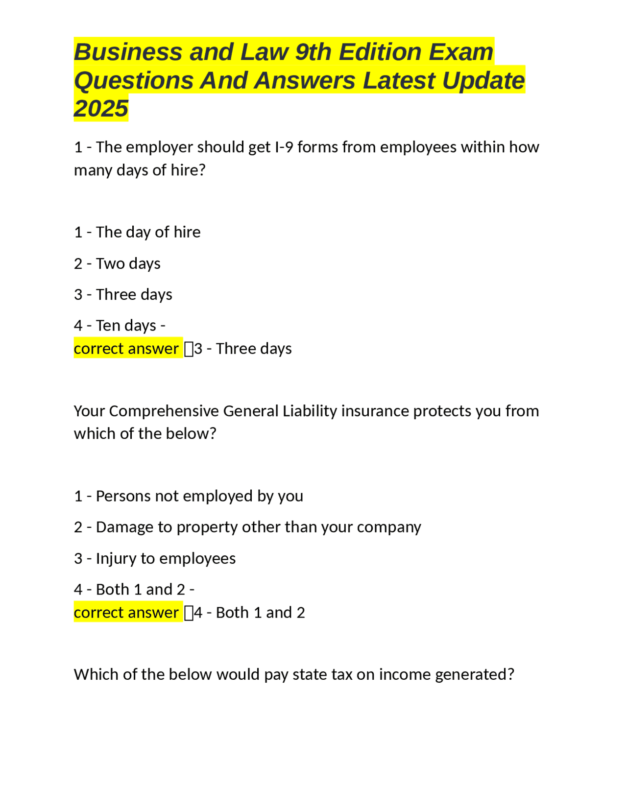 Business and Law 9th Edition Exam Questions and Answers | Exams ...