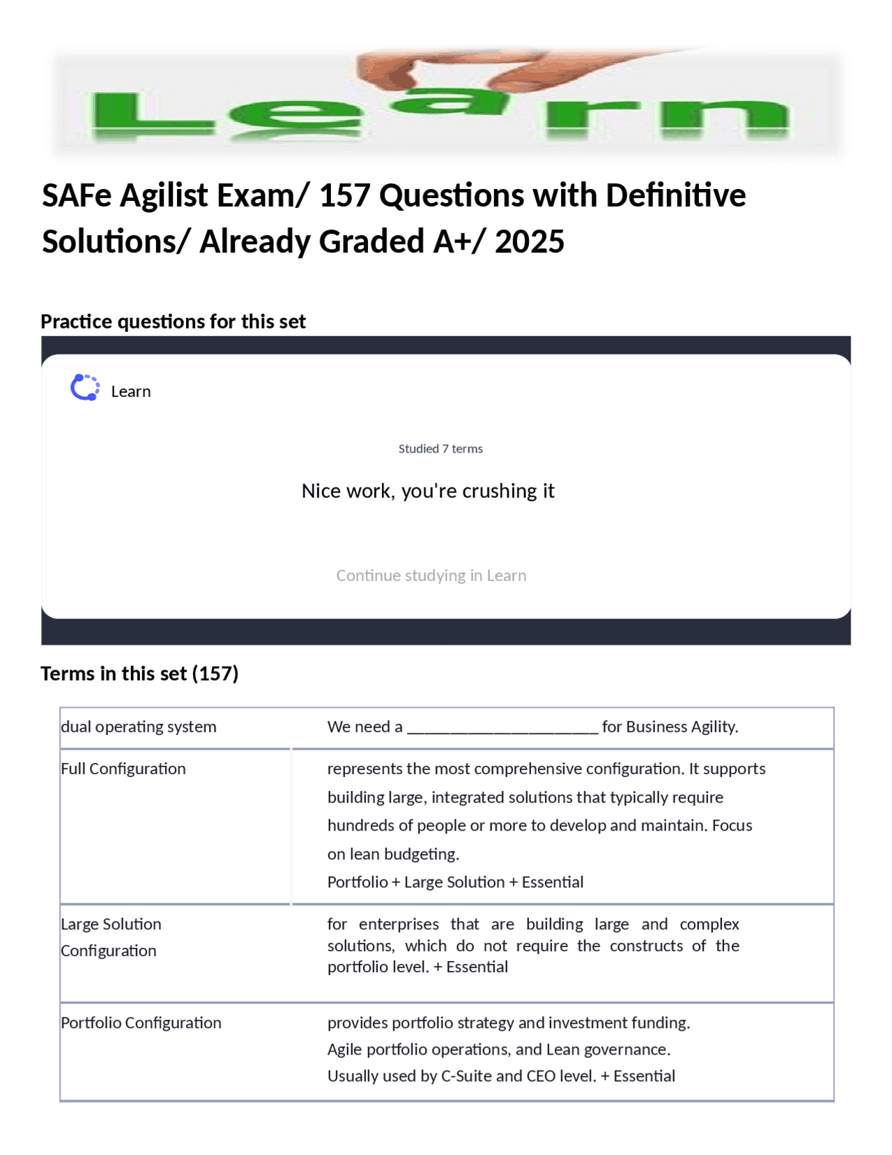 Safe Agilist Exam Practice Questions 157 Questions With Definitive Solutions Exams Nursing