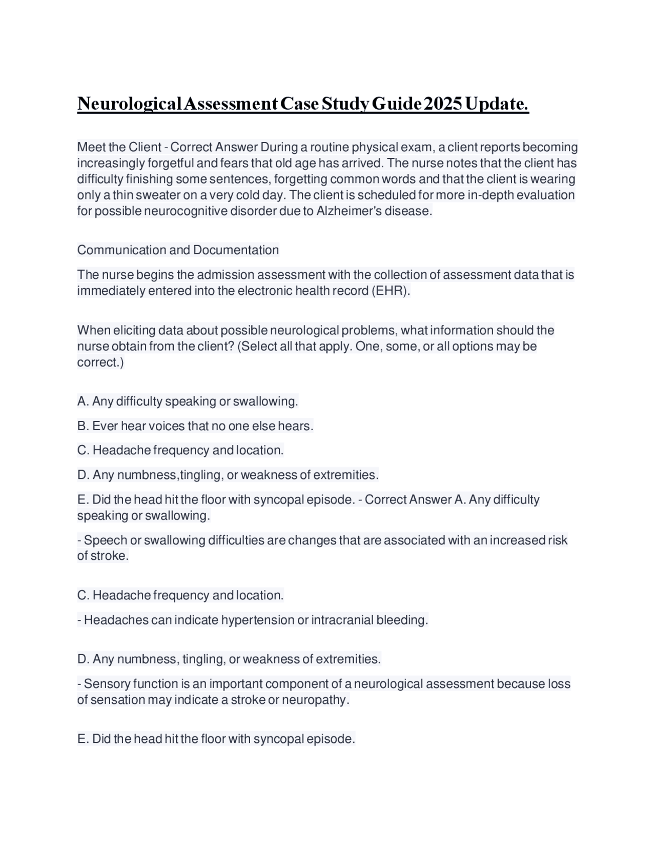 Neurological Assessment Case Study Guide: A Comprehensive Guide for ...