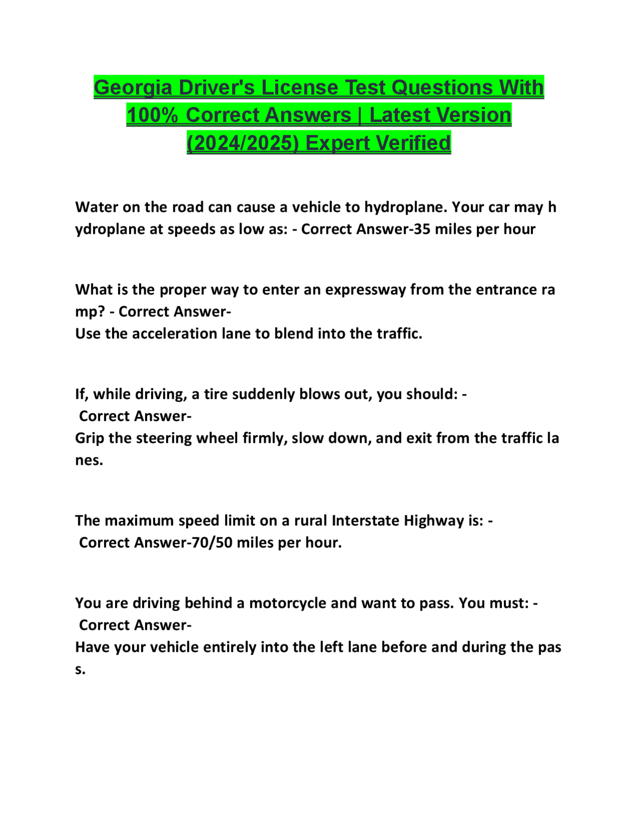 Georgia Driver's License Test Questions and Answers | Exams Advanced ...