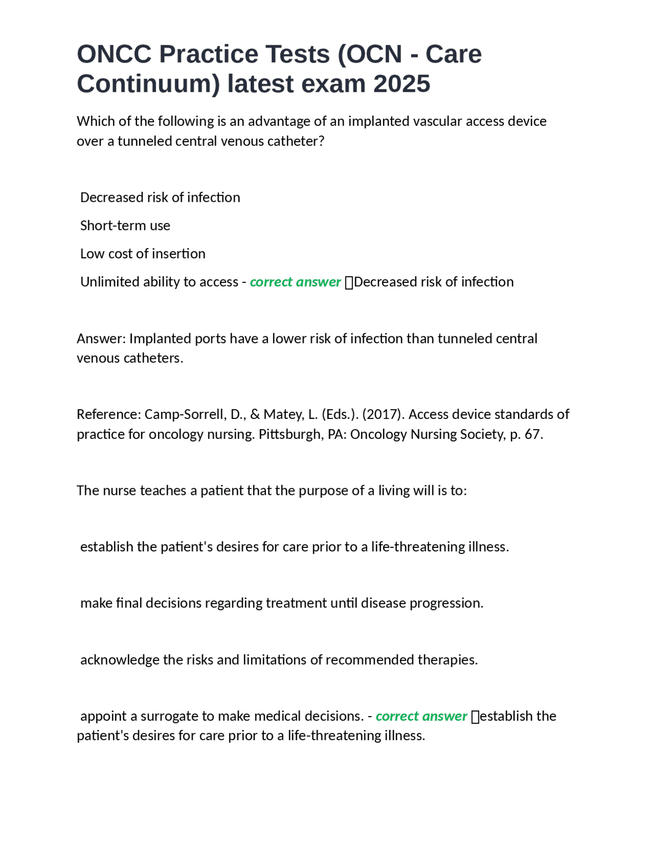 ONCC Practice Tests (OCN - Care Continuum) latest exam 2025 | Exams ...