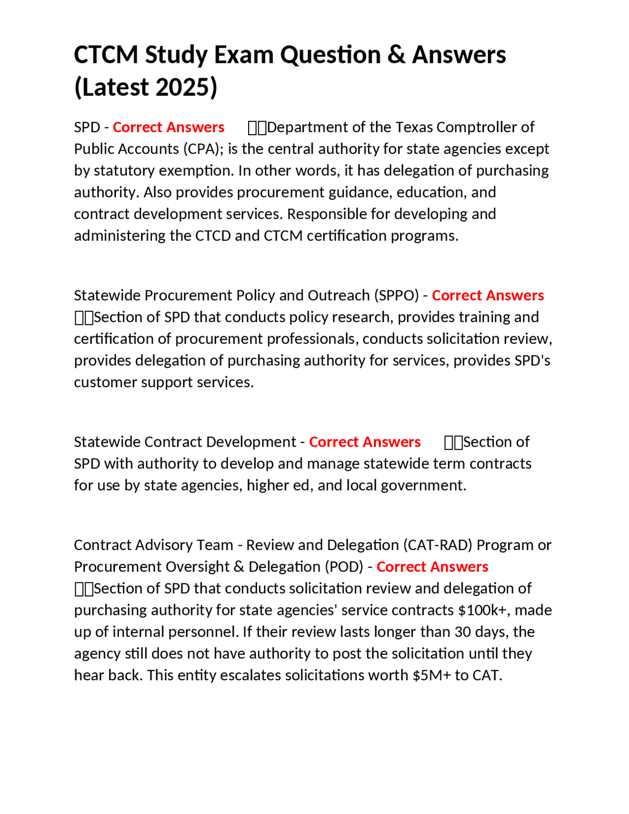 CTCM Study Exam Questions & Answers (Latest 2025): Texas Procurement ...