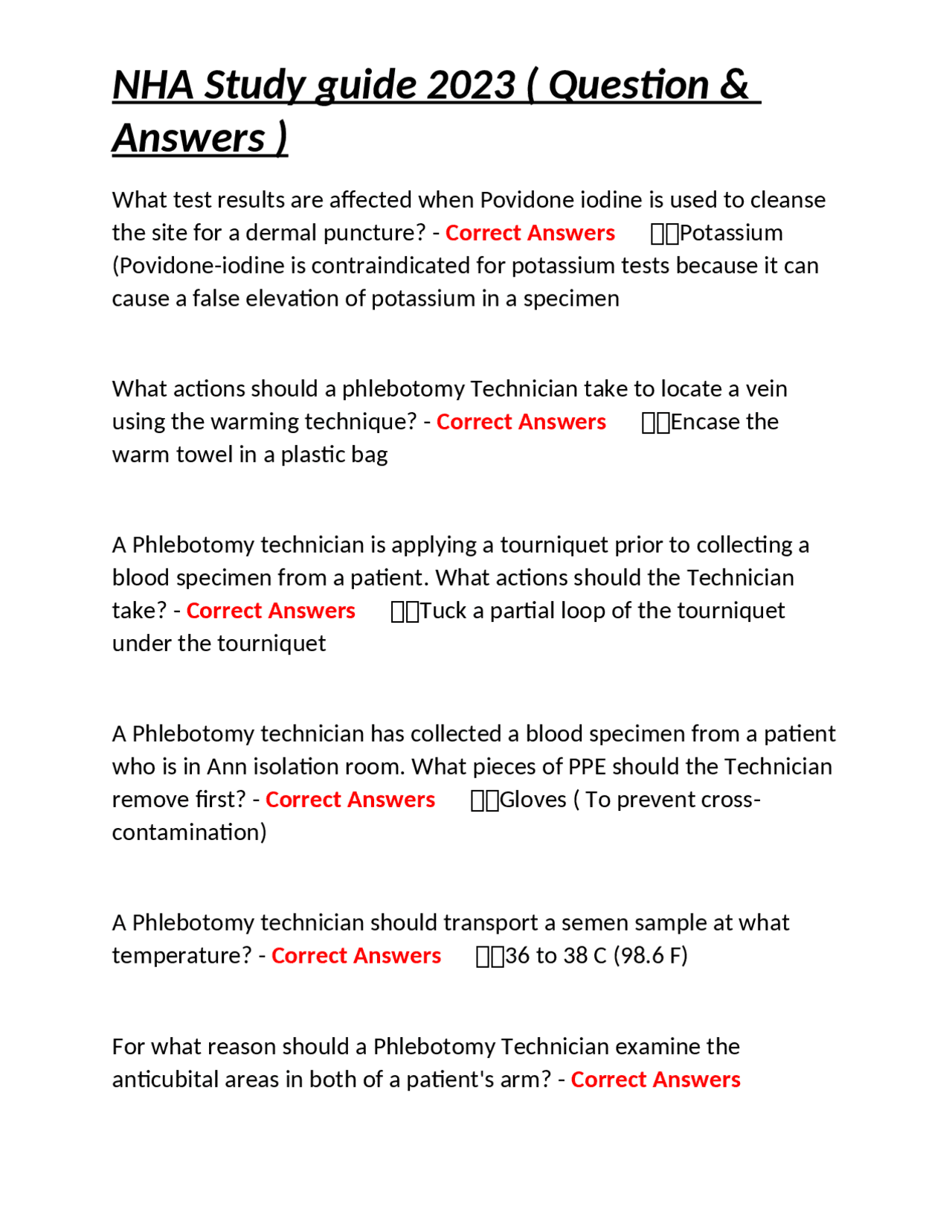 NHA Study Guide 2023: Phlebotomy Questions and Answers | Exams Study of ...