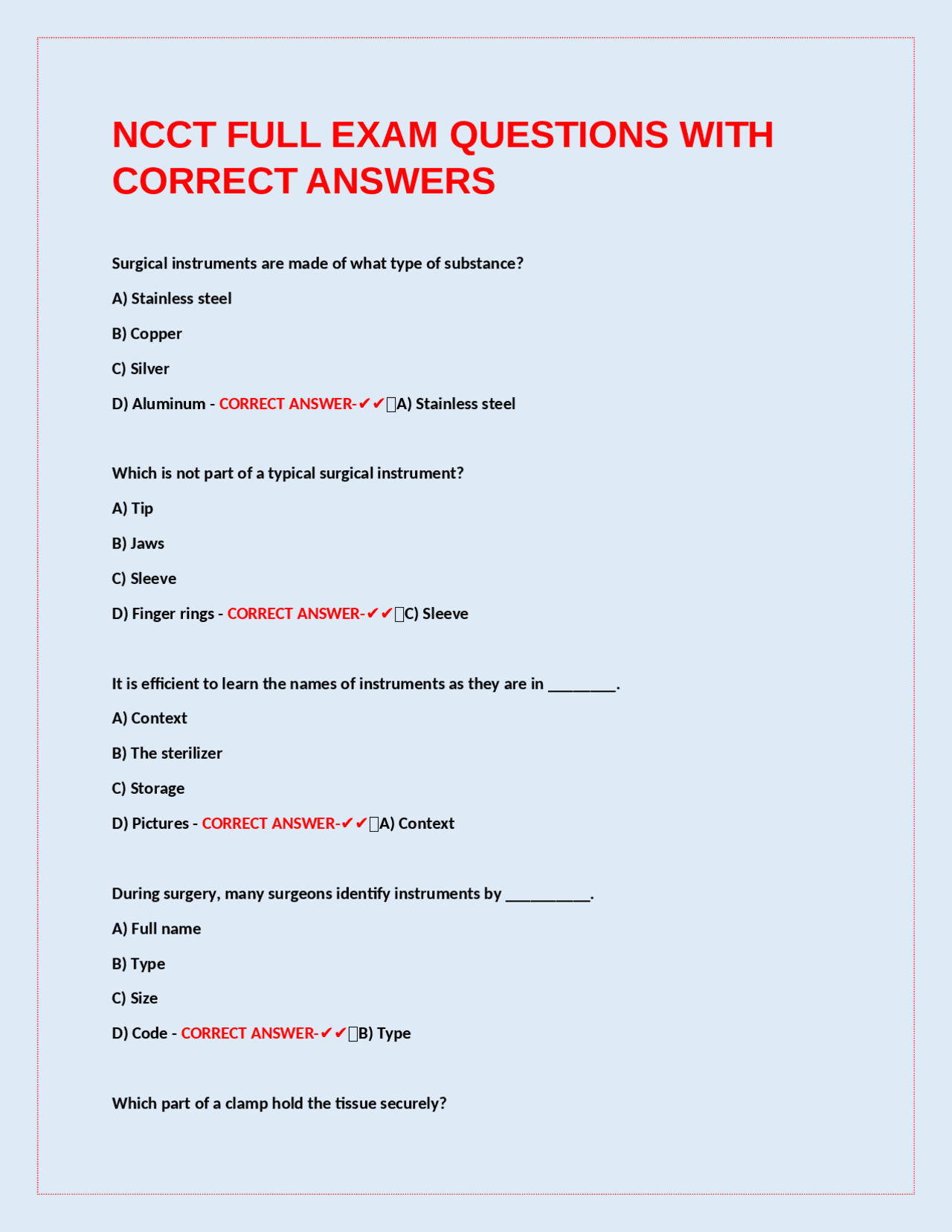 Surgical Instruments: Multiple Choice Questions and Answers | Exams ...
