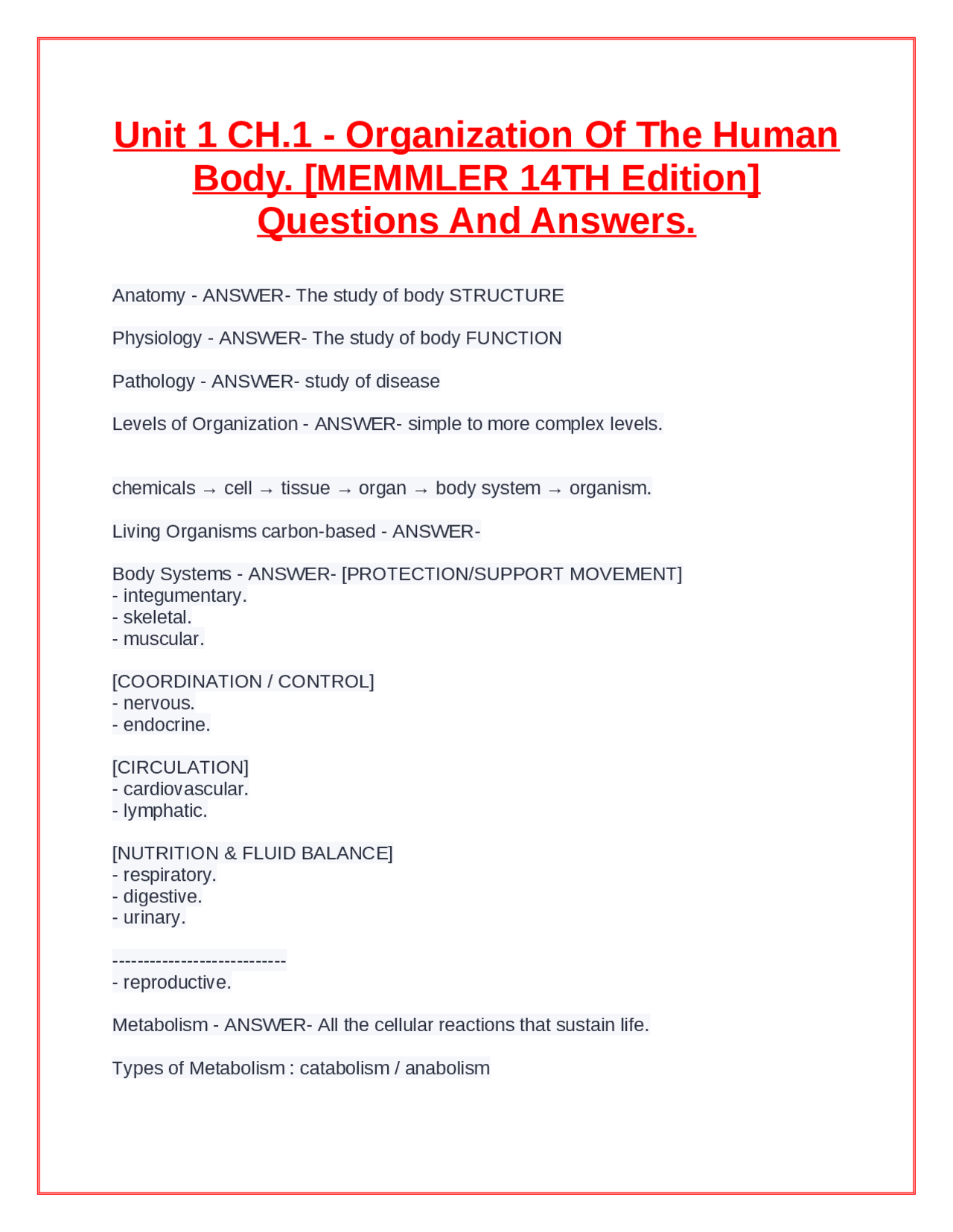Human Body Organization: Anatomy, Physiology, and Homeostasis ...
