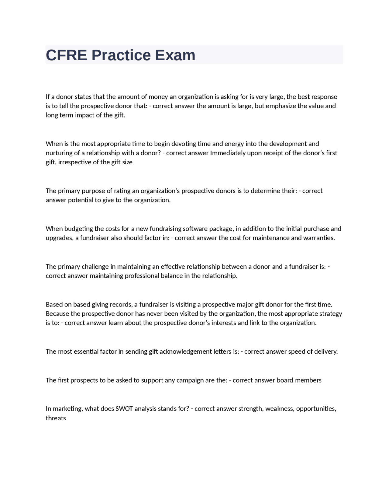 CFRE Practice Exam: Fundraising and Nonprofit Management | Exams ...