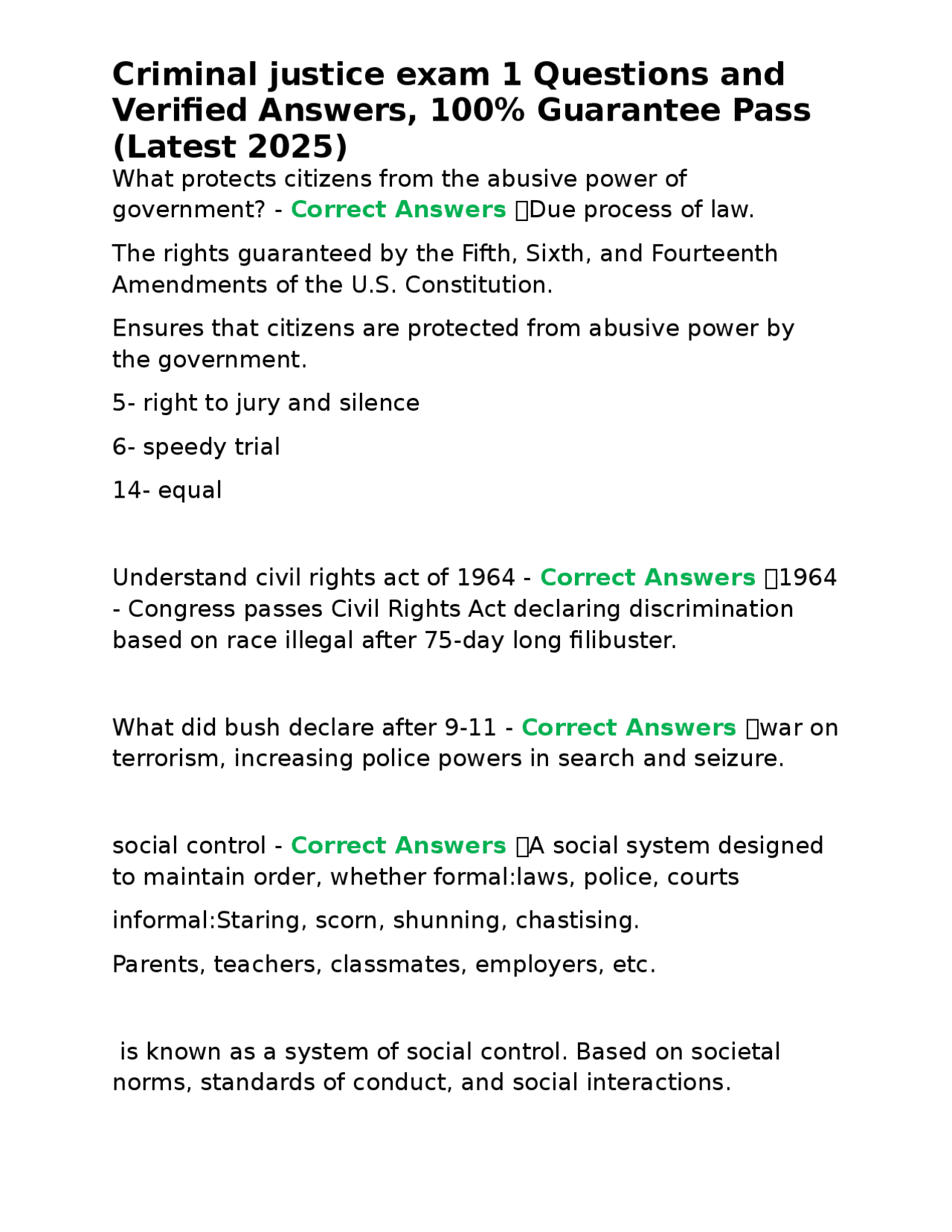 Criminal Justice Exam 1: Questions and Answers | Exams Nursing | Docsity