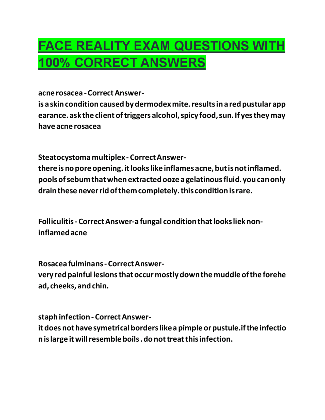 Acne and Skin Conditions: Exam Questions and Answers | Exams Advanced ...
