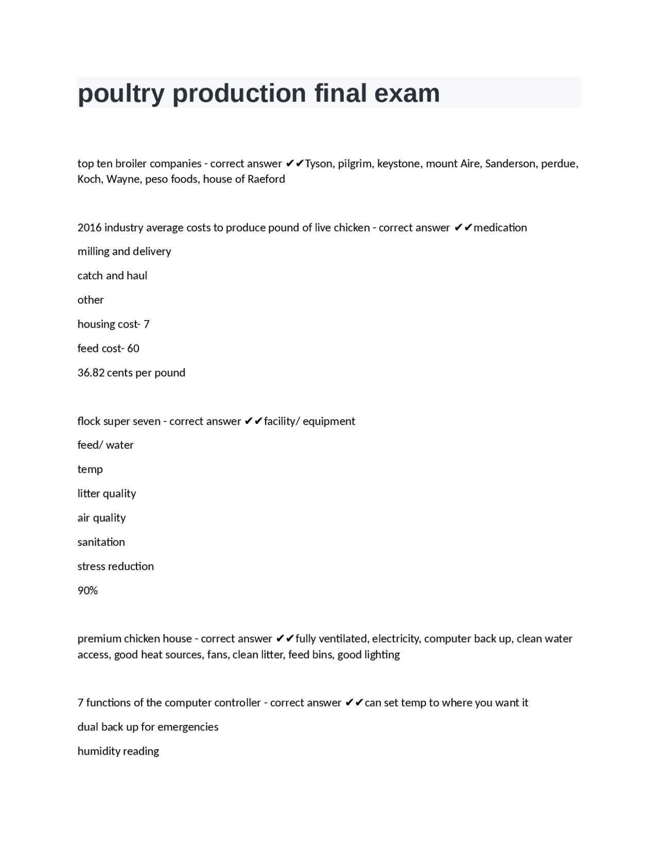 Poultry Production Final Exam: Questions and Answers | Exams Nursing ...