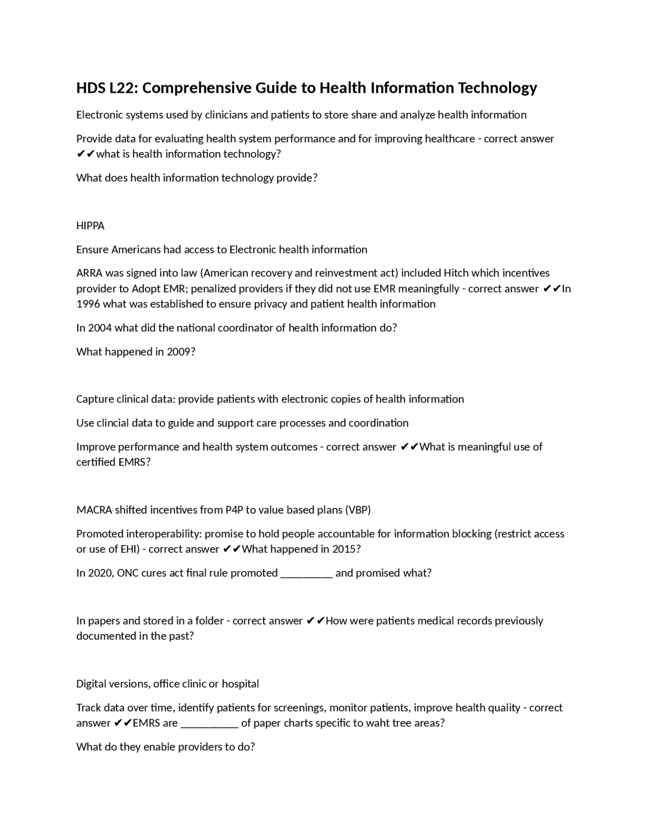 Health Information Technology: A Comprehensive Guide (HDS L22) | Exams Nursing | Docsity