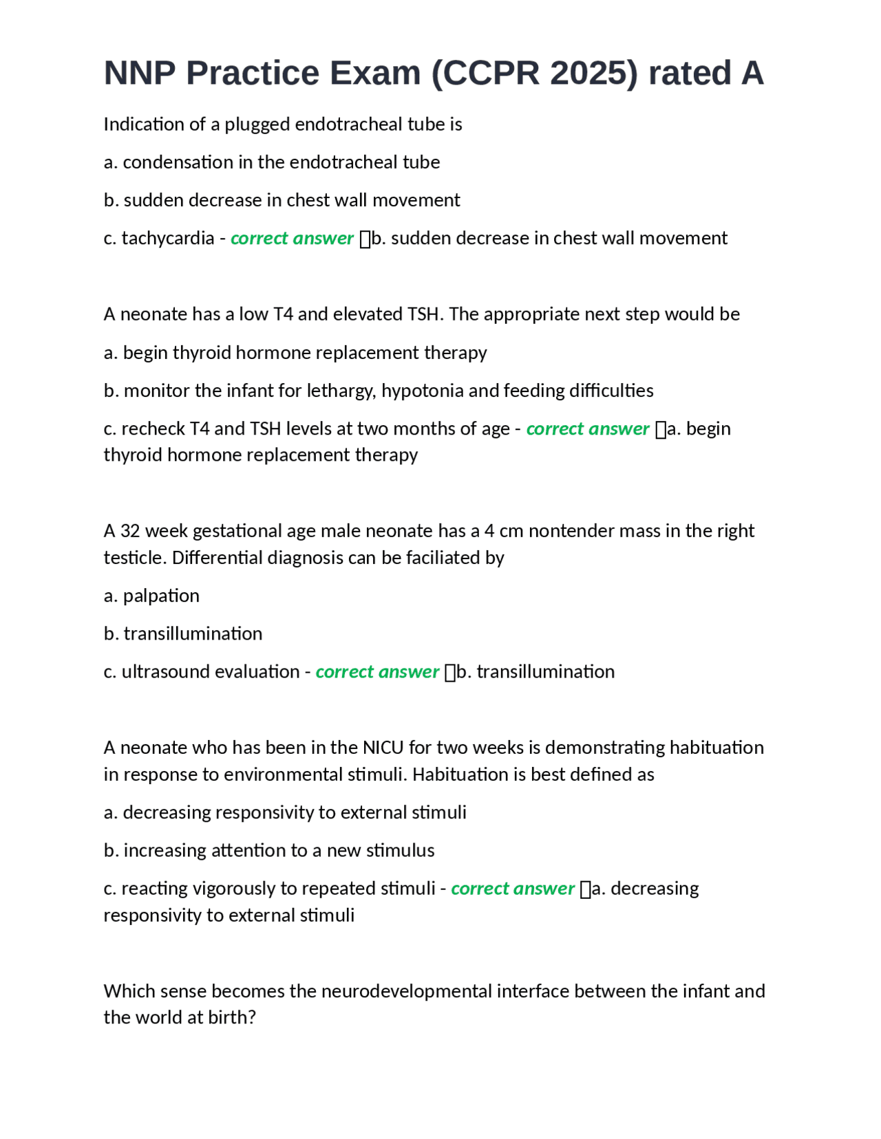 NNP Practice Exam (CCPR 2025) - Neonatal Intensive Care | Exams Nursing ...