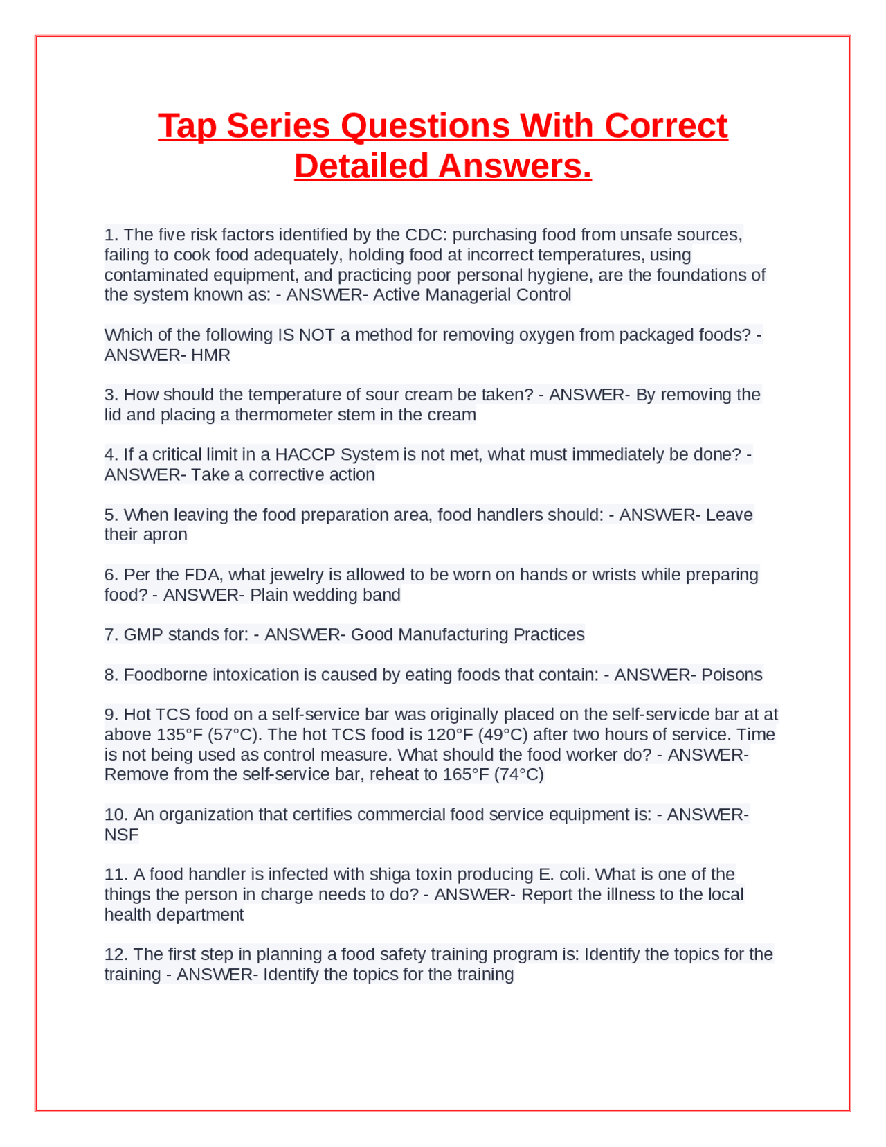 Food Safety Multiple Choice Questions and Answers | Exams Advanced ...