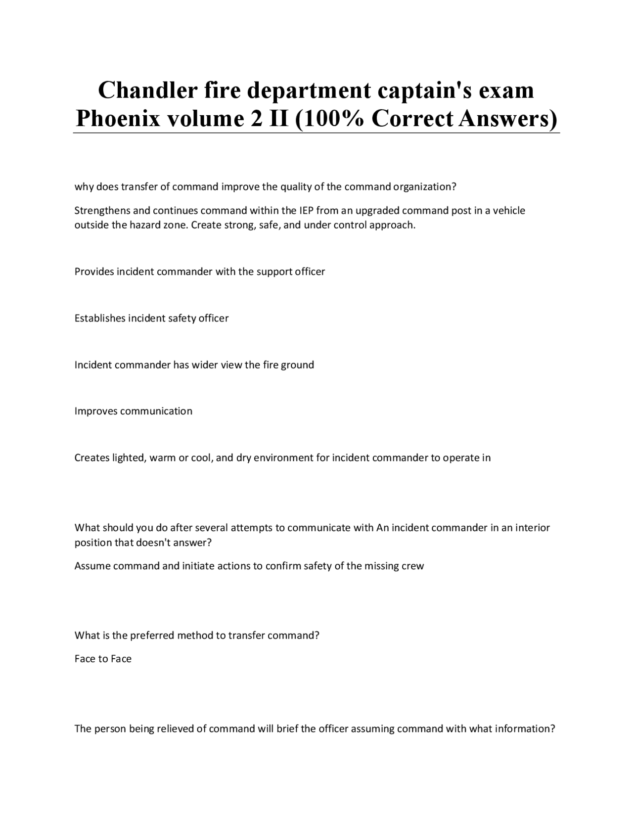 Chandler fire department captain's exam Phoenix volume 2 II (100% ...