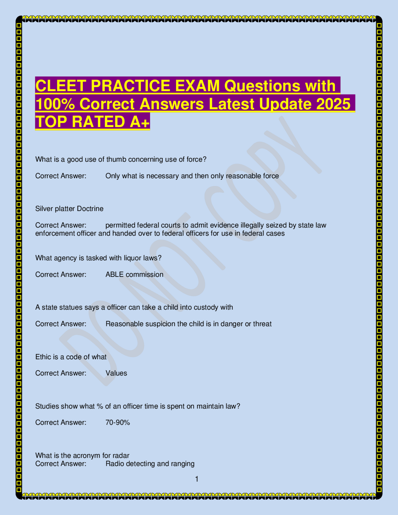 CLEET PRACTICE EXAM Questions with 100% Correct Answers Latest Update ...