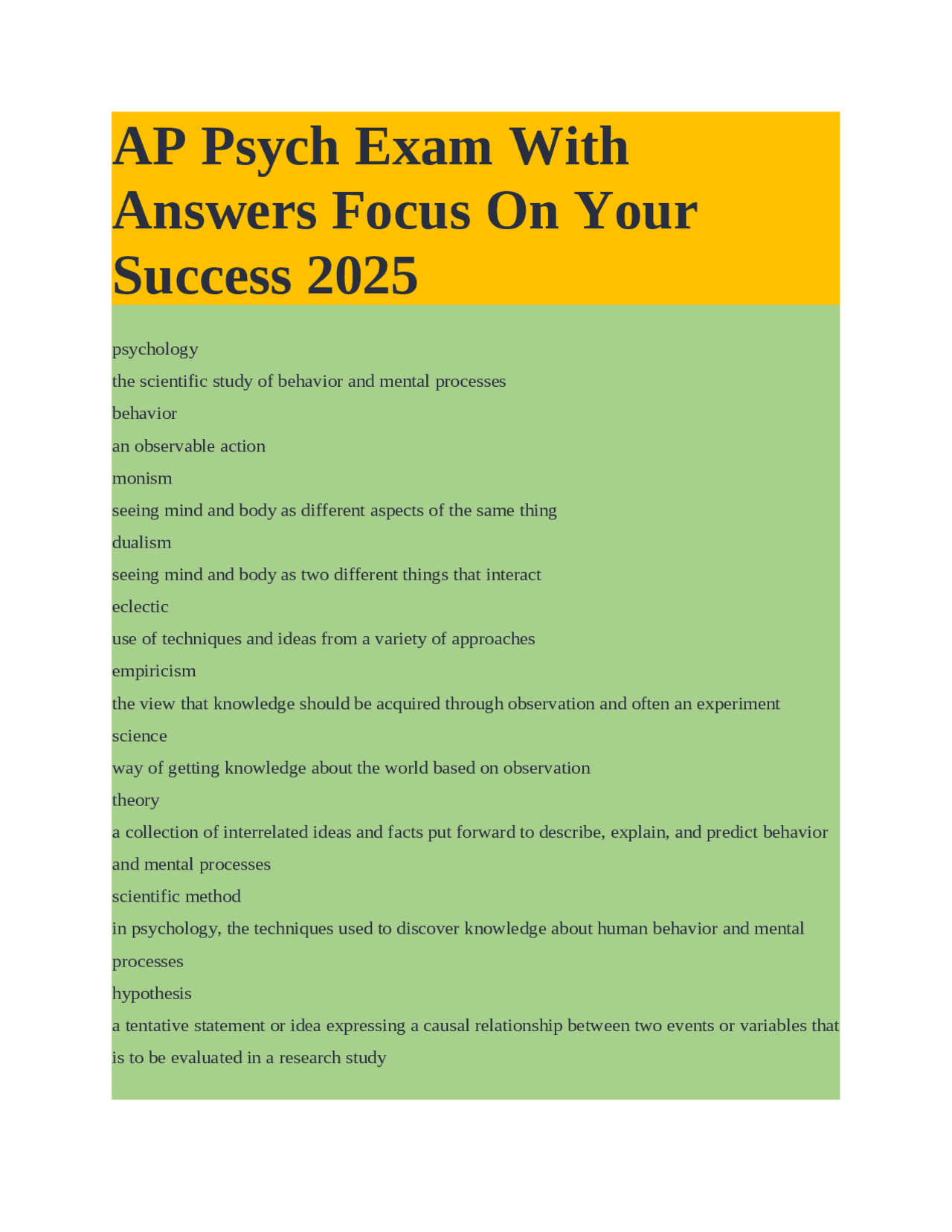 AP Psychology Exam Review: Key Concepts and Definitions | Exams ...
