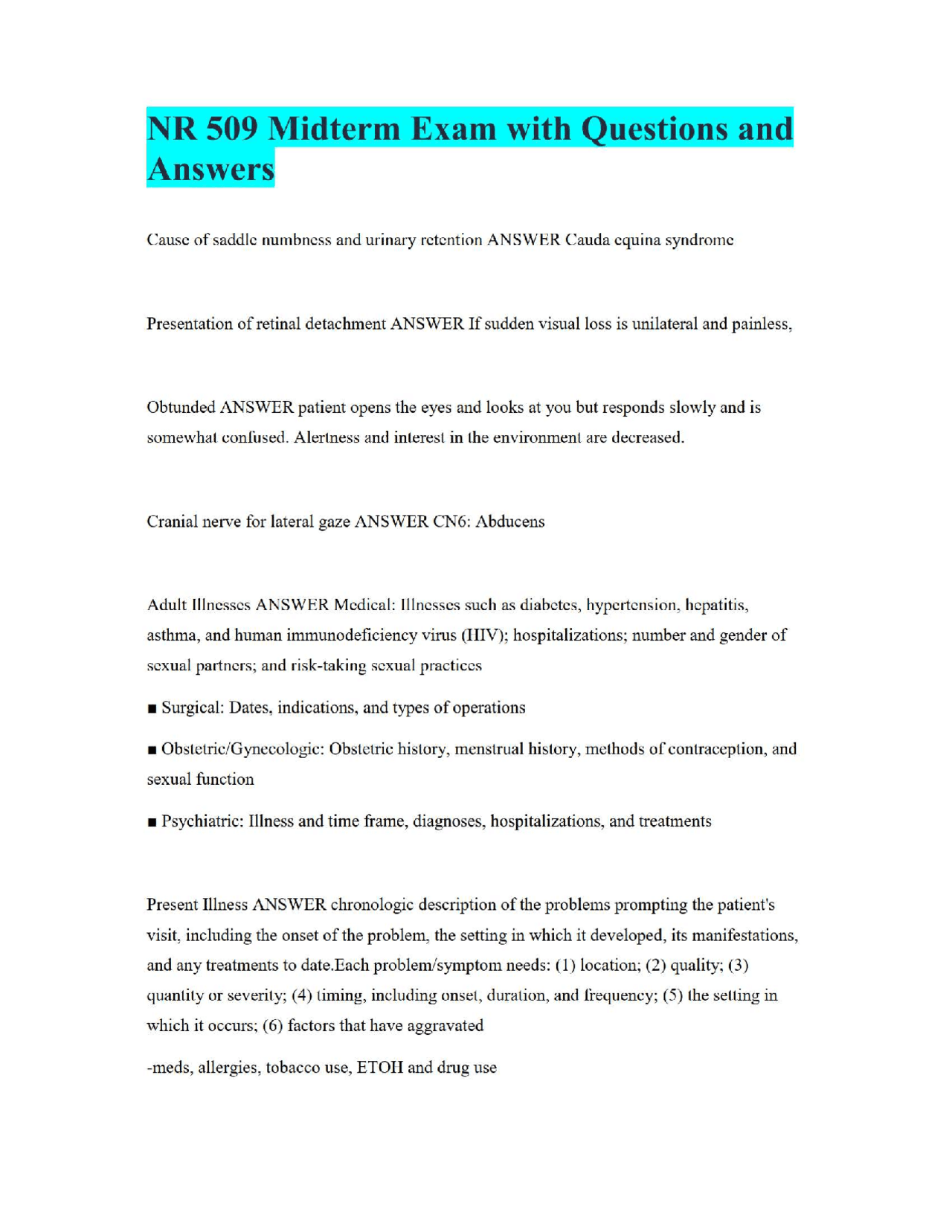 NR 509 Midterm Exam with Questions and Answers | Exams Nursing | Docsity