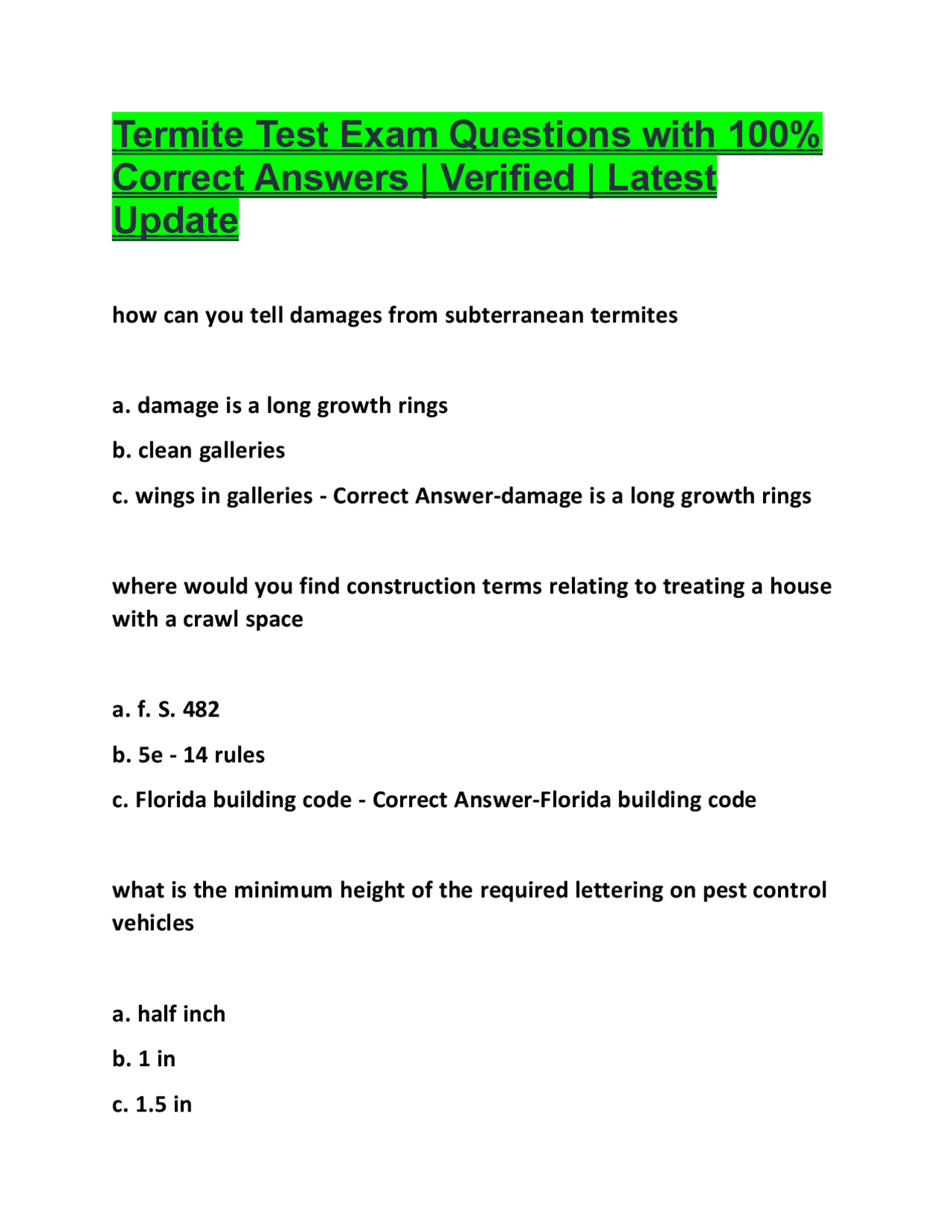 Termite Test Exam Questions with Answers | Exams Advanced Education ...