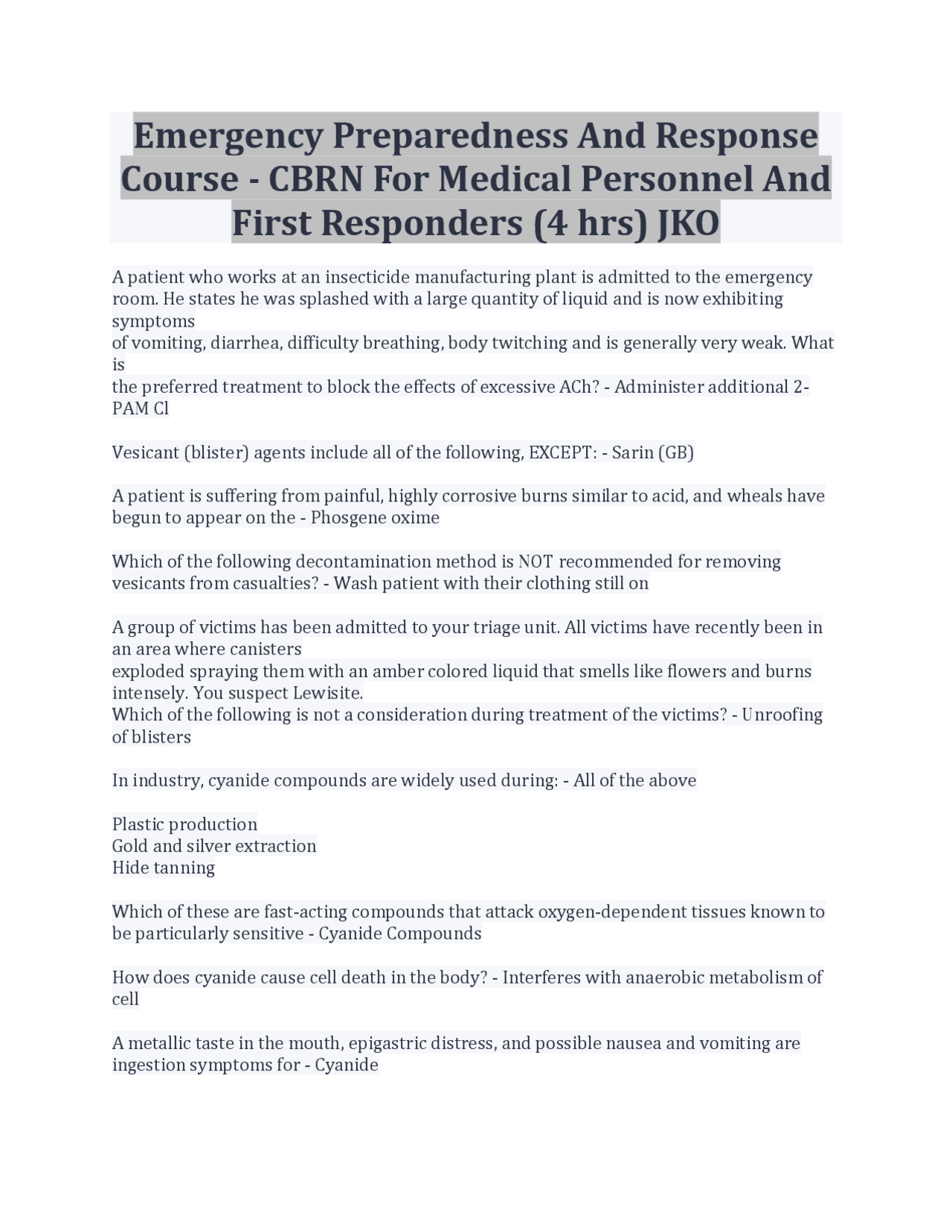 Emergency Preparedness And Response Course - CBRN For Medical Personnel ...