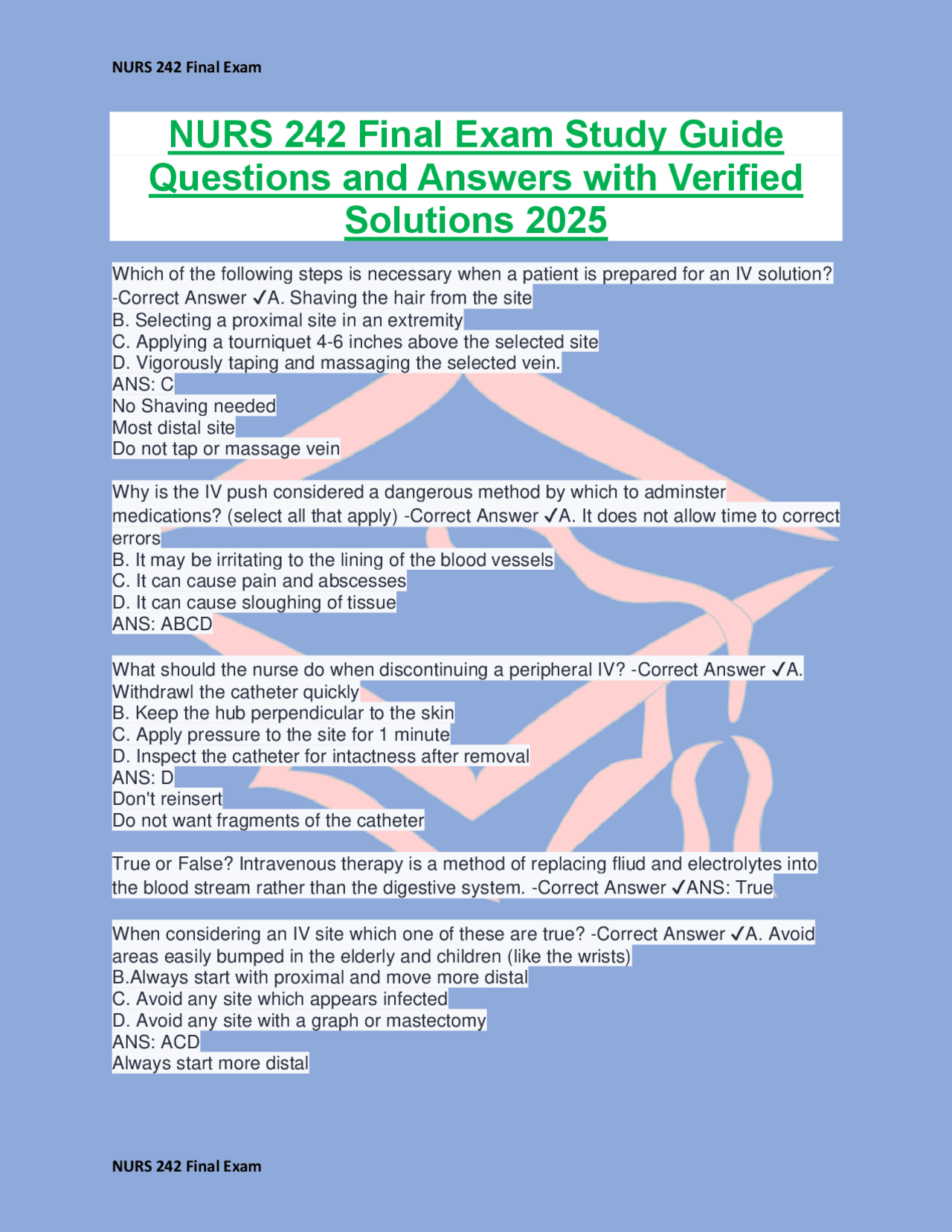 NURS 242 Final Exam Study Guide Questions and Answers with Verified Solutions 2025 | Exams ...