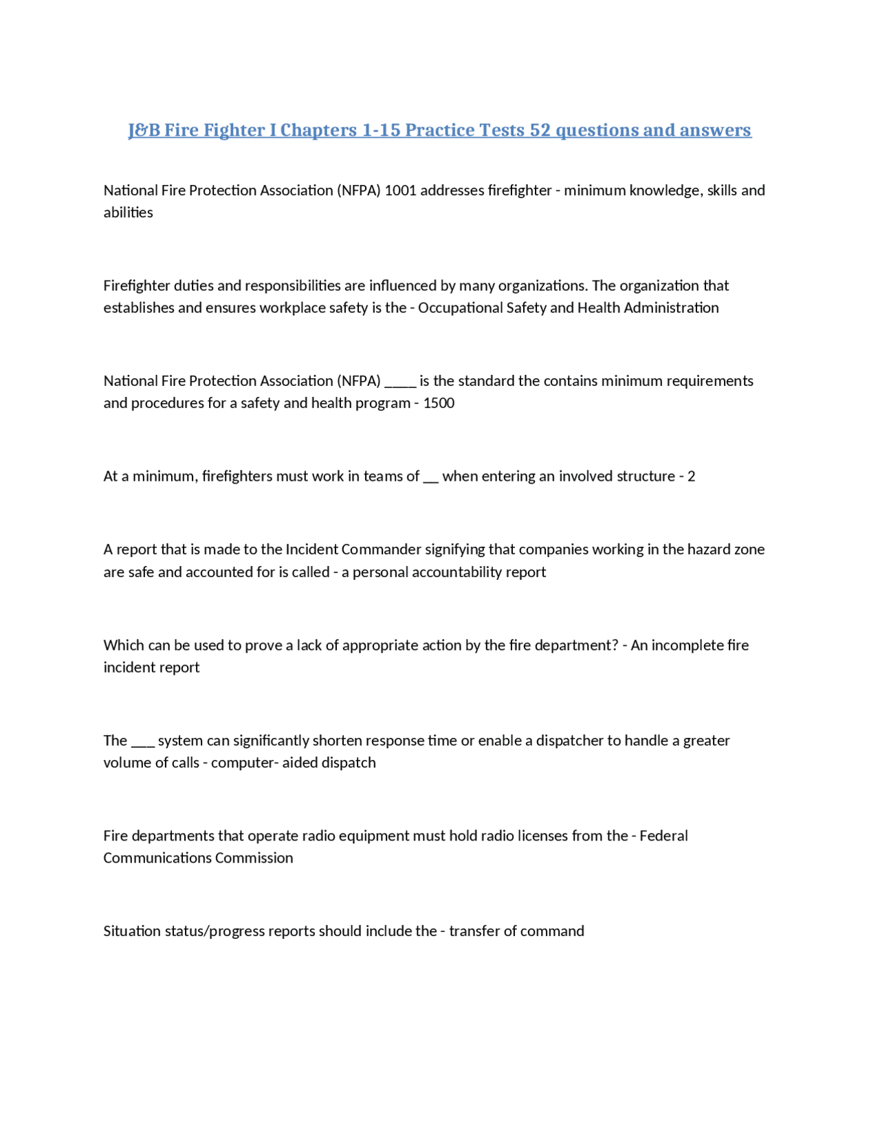Firefighter I Practice Tests: Chapters 1-15 | Exams Advanced Education ...