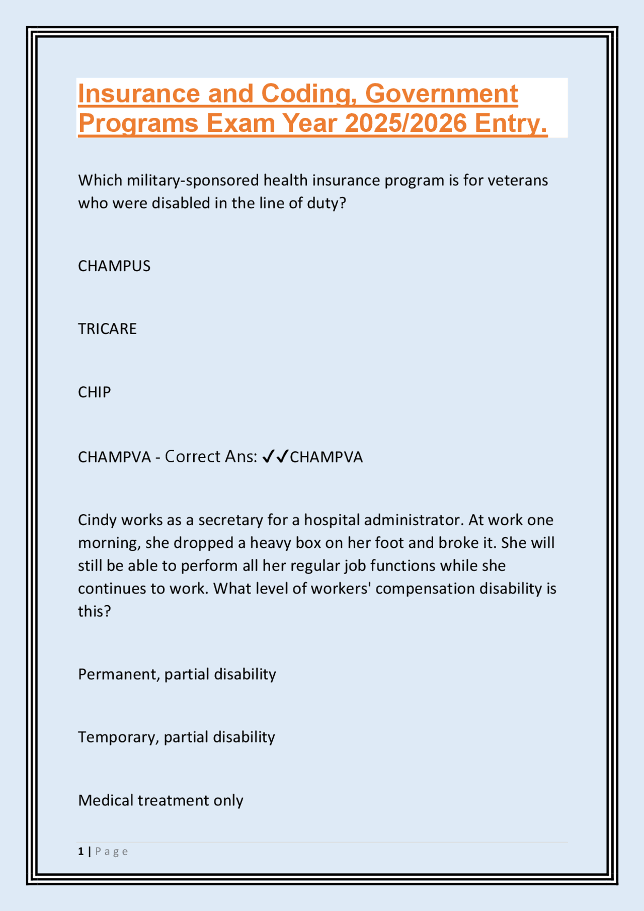 Insurance and Coding, Government Programs Exam: 2025/2026 Entry | Exams ...