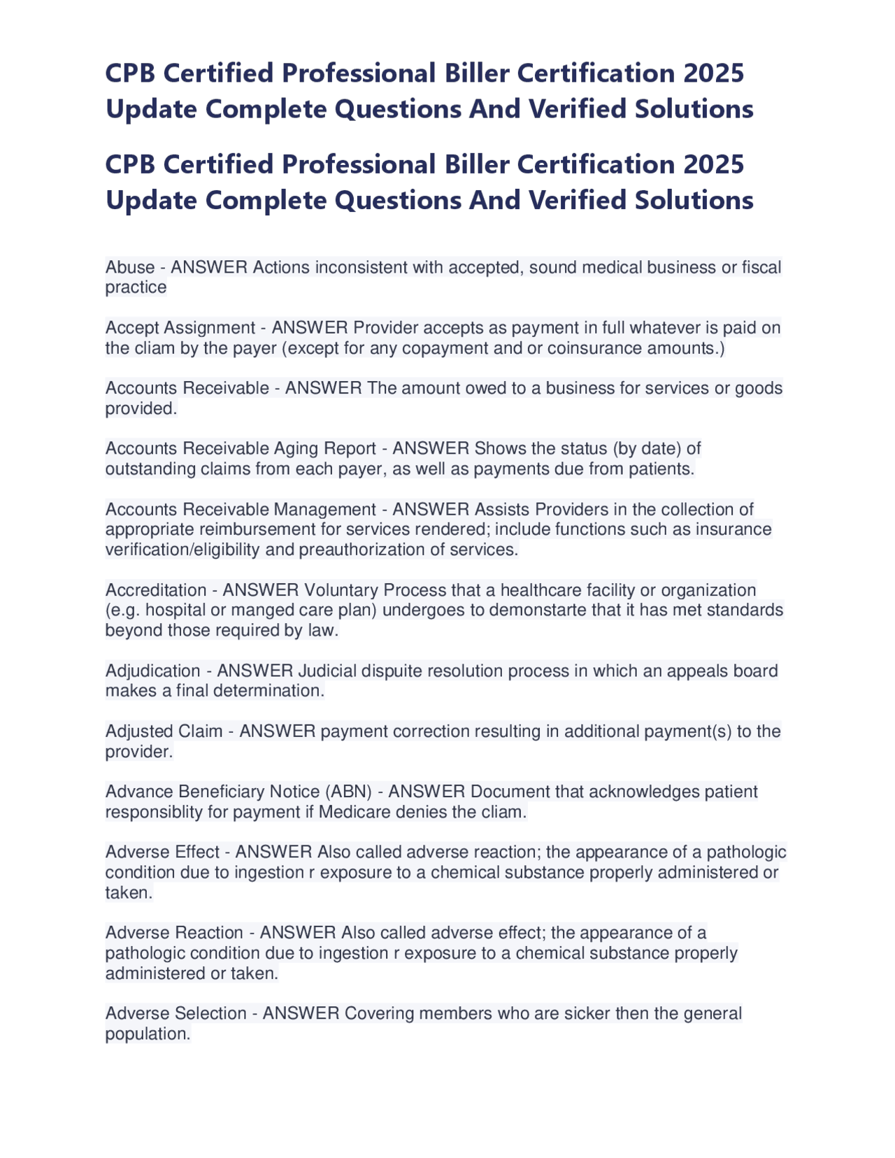 CPB Certified Professional Biller Certification 2025: Glossary of Terms ...