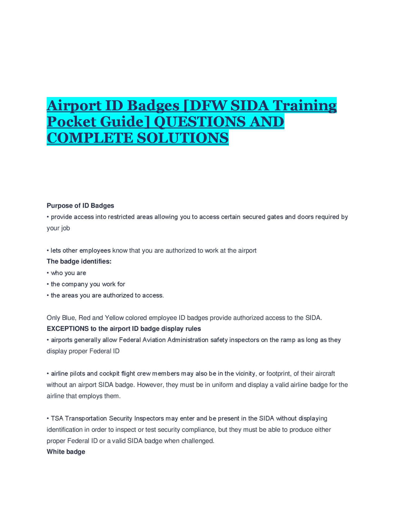 DFW Airport ID Badges: Security Procedures and Rules | Exams Aviation ...