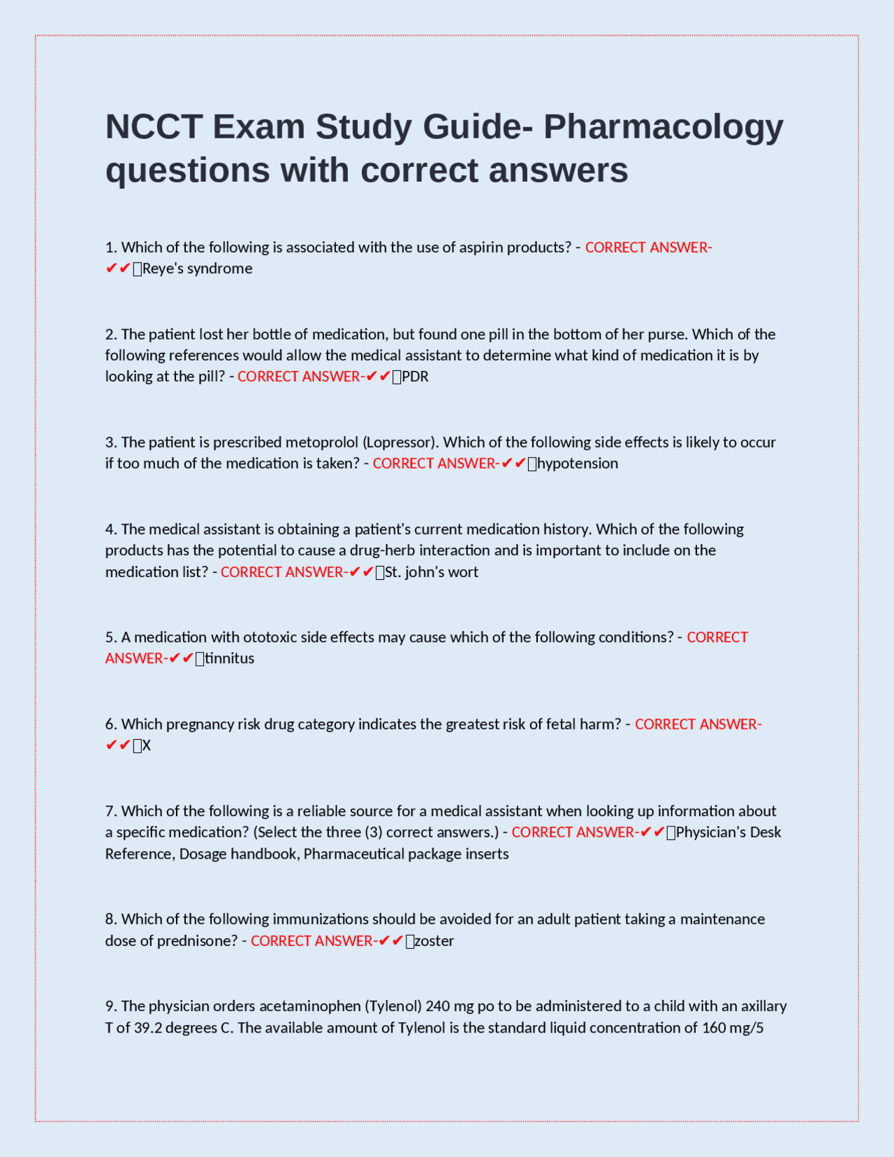 NCCT Exam Study Guide- Pharmacology questions with correct answers ...