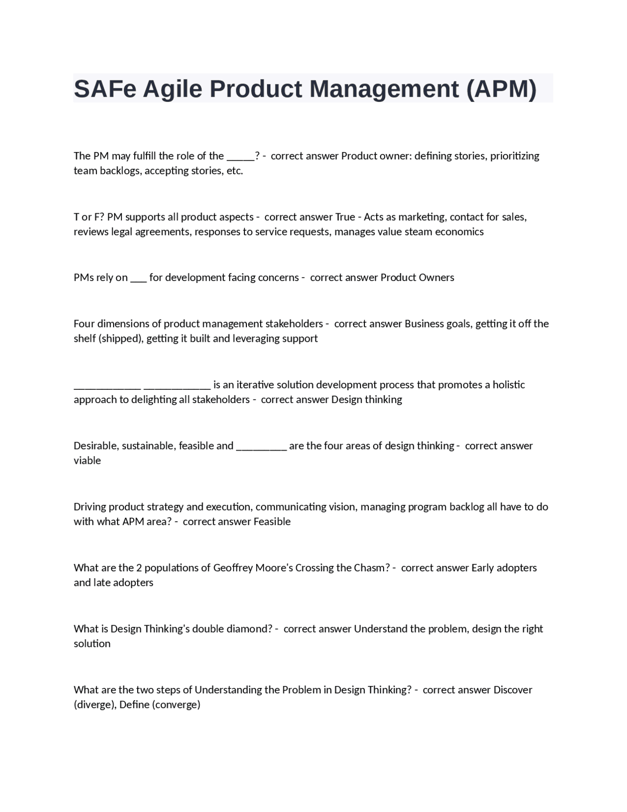 SAFe Agile Product Management (APM) Exercises and Questions | Exams ...