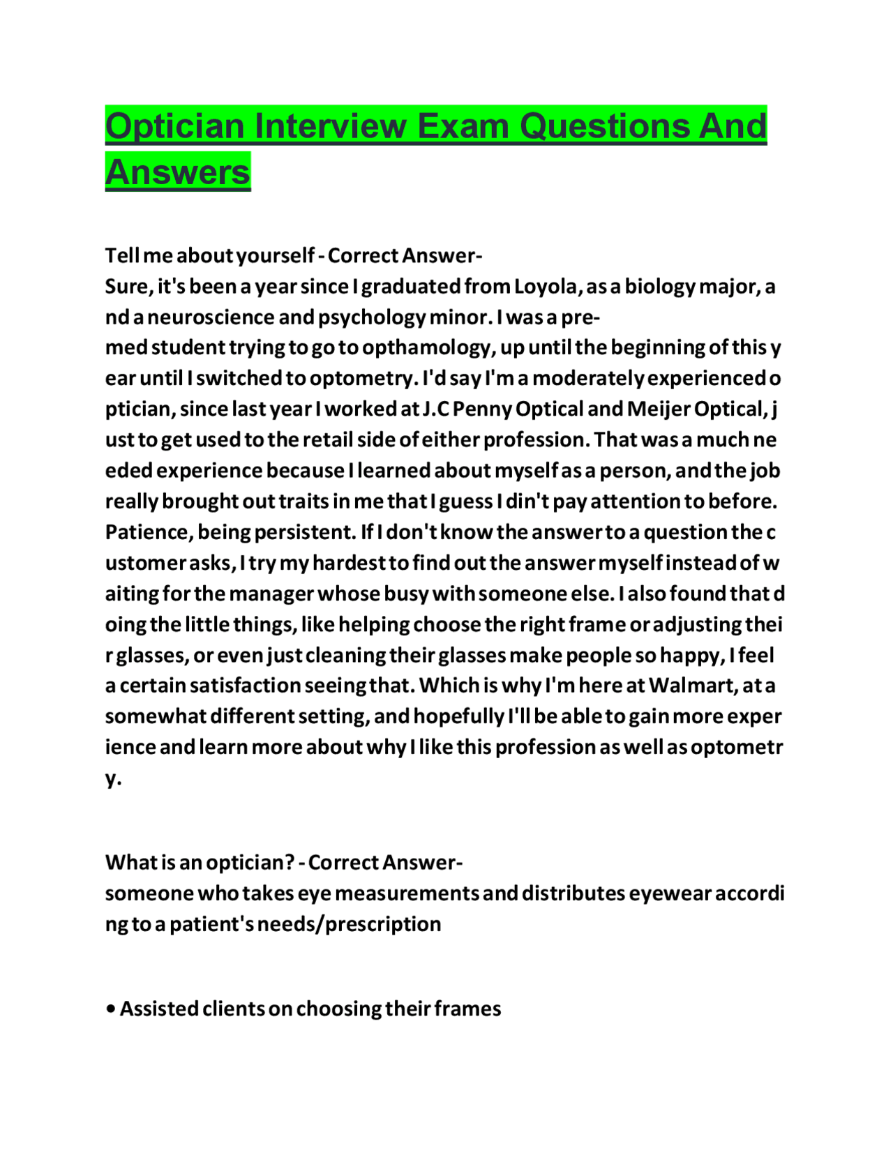 Optician Interview Exam Questions and Answers: A Guide for Aspiring ...