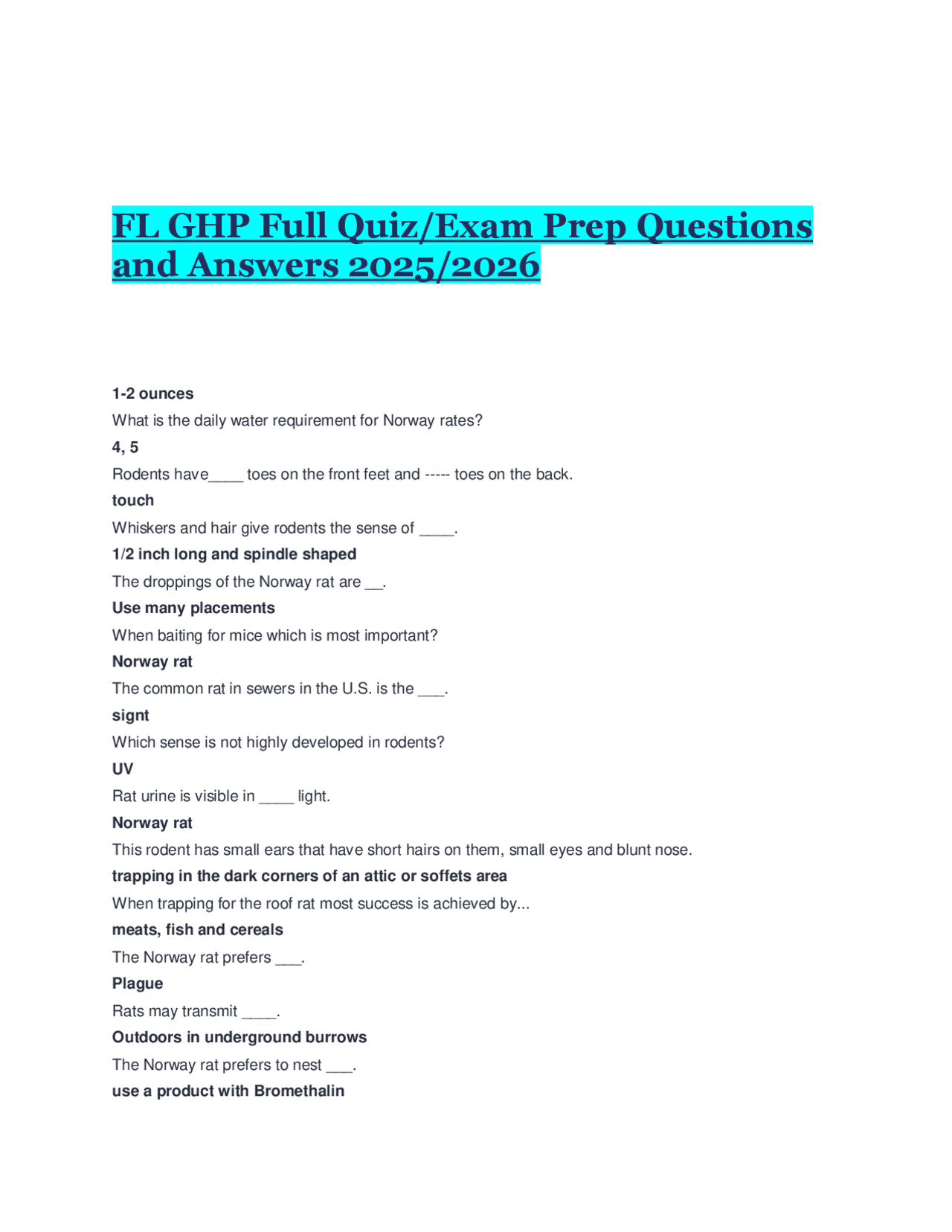 FL GHP Full Quiz/Exam Prep Questions and Answers 2025/2026 | Exams Pest ...