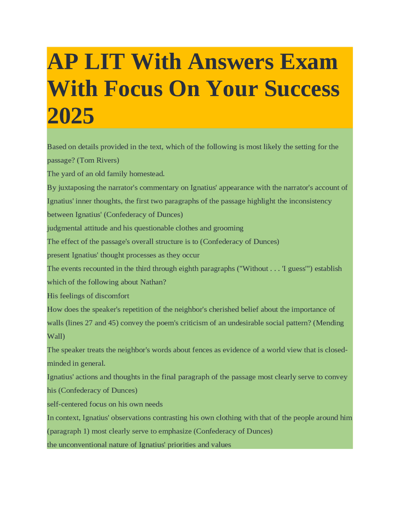 AP Literature Exam Practice Questions with Answers: Focus on Success ...