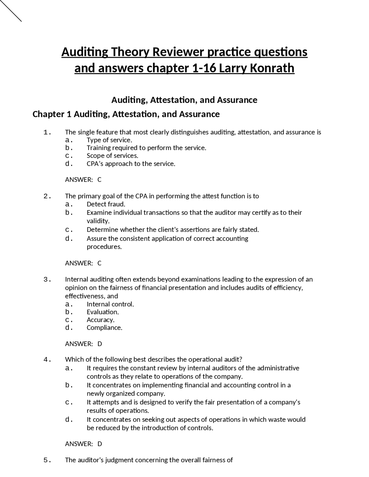 Auditing Theory Reviewer: Practice Questions and Answers (Chapters 1-16 ...