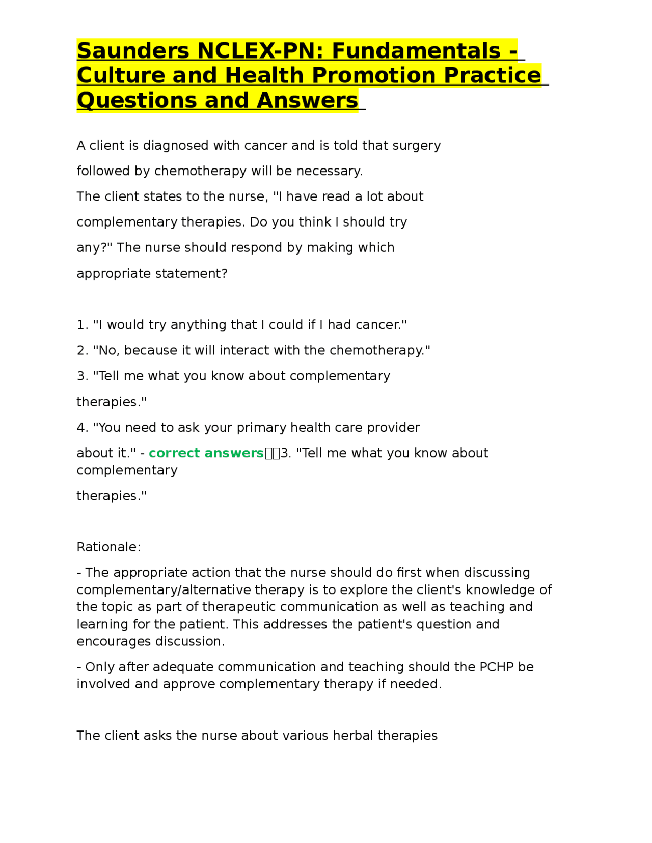Saunders NCLEX-PN: Fundamentals - Culture and Health Promotion Practice ...