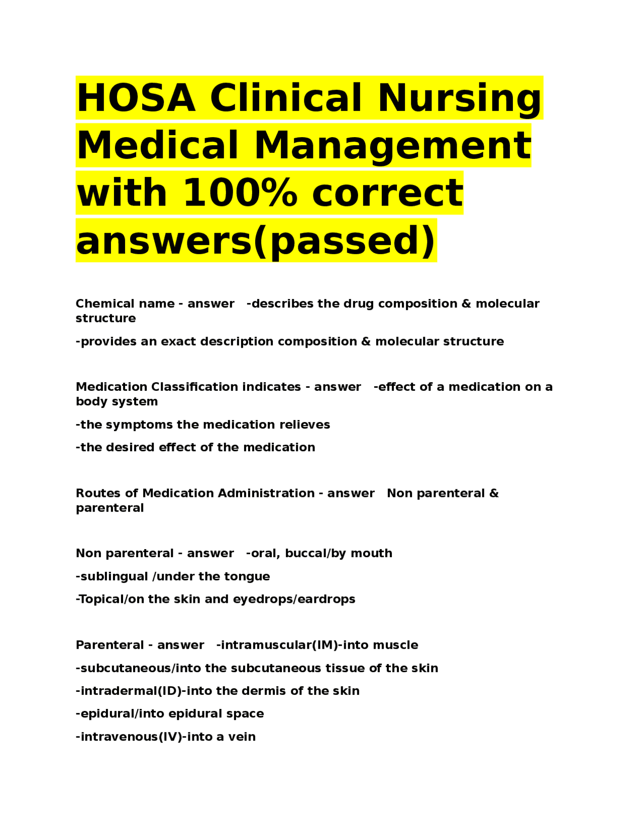 HOSA Clinical Nursing: Medical Management - Medication Administration ...