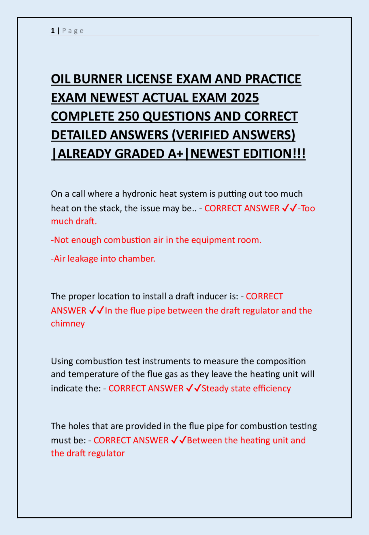 OIL BURNER LICENSE EXAM AND PRACTICE EXAM NEWEST ACTUAL EXAM 2025 ...