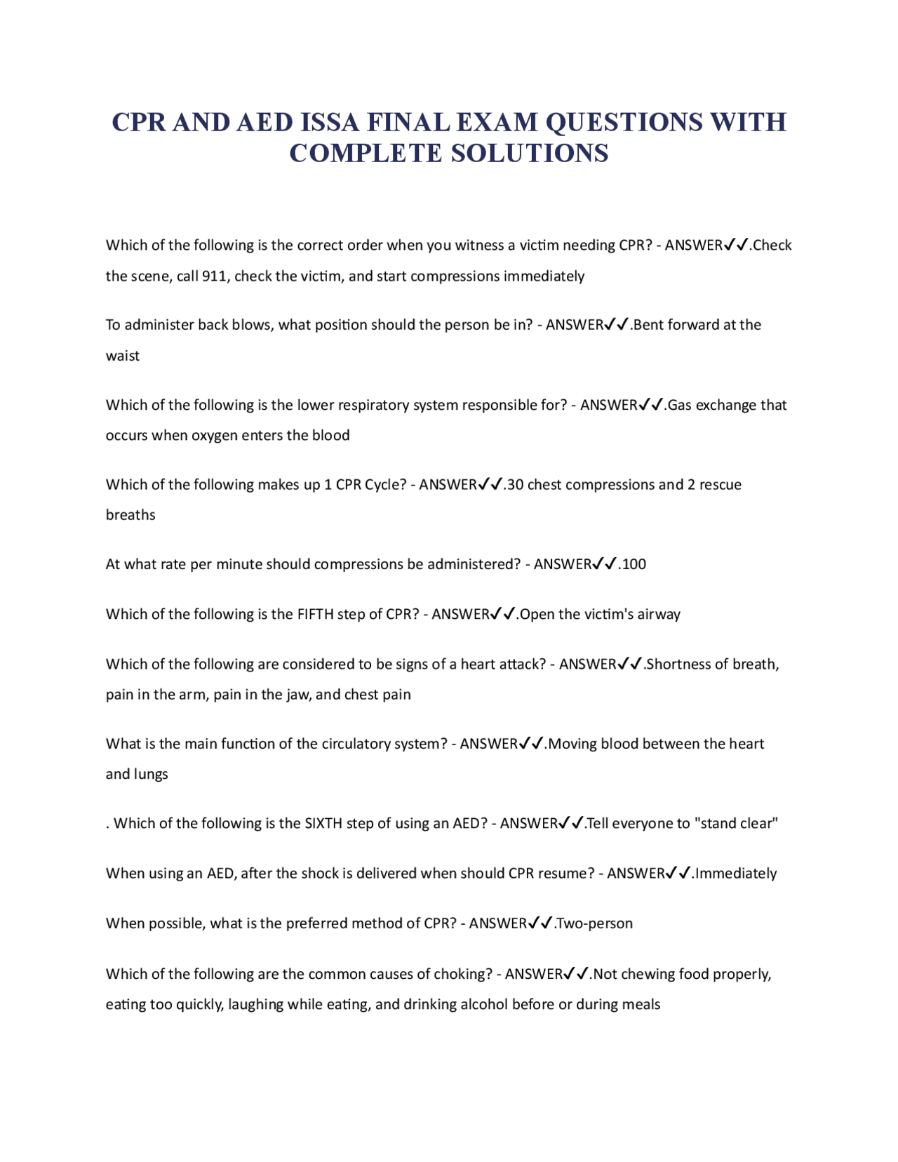 CPR AND AED ISSA FINAL EXAM QUESTIONS WITH COMPLETE SOLUTIONS.pdf ...