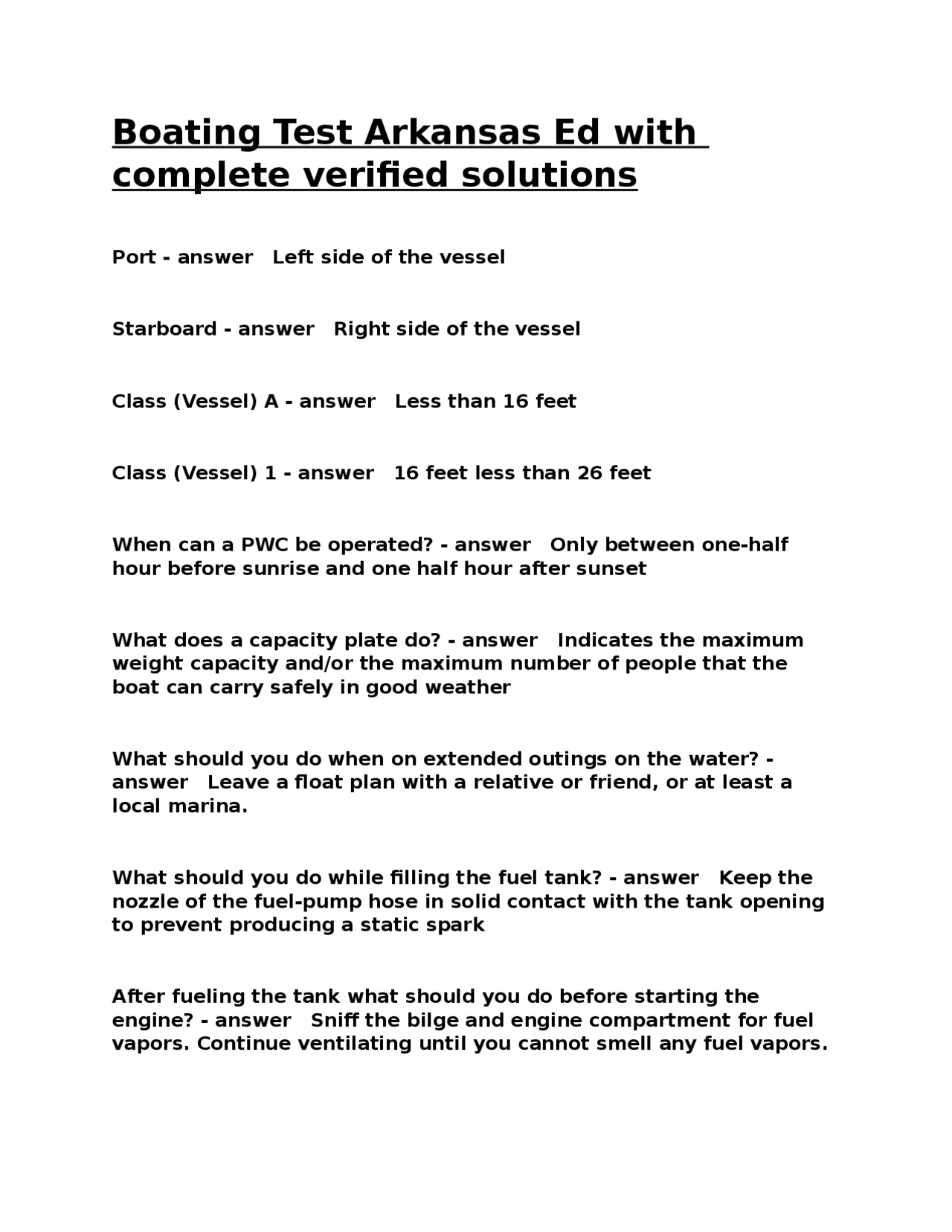 Boating Test Arkansas Ed with complete verified solutions.docx | Exams ...